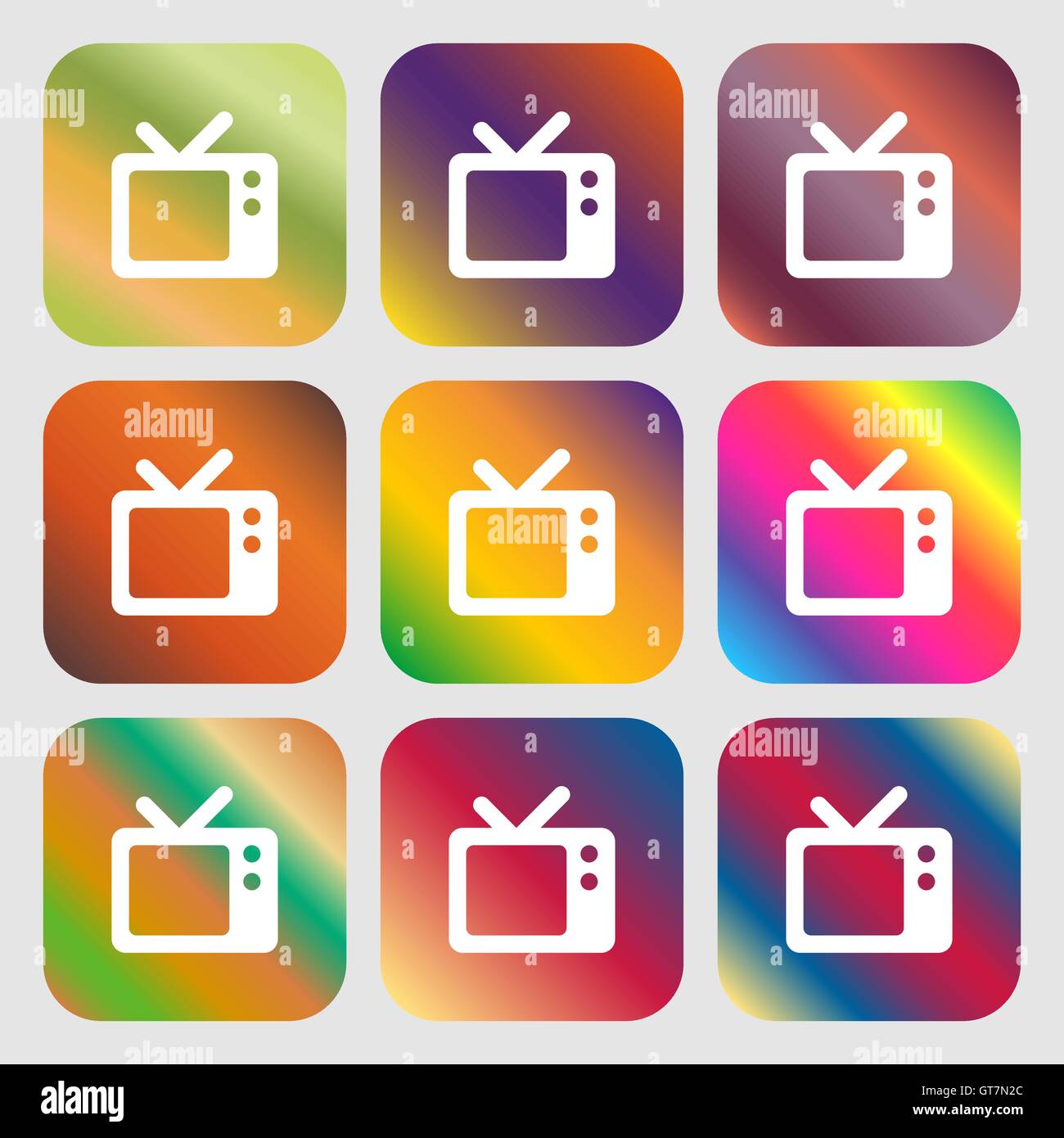 Retro TV icon. Nine buttons with bright gradients for beautiful design ...