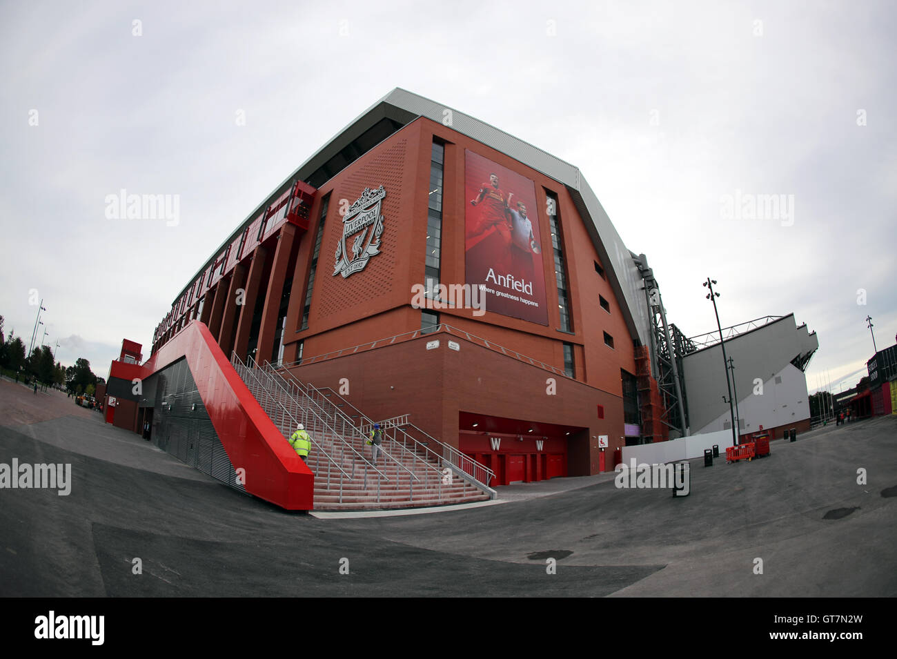A general view of the New Main Stand taken from outside Anfield ...