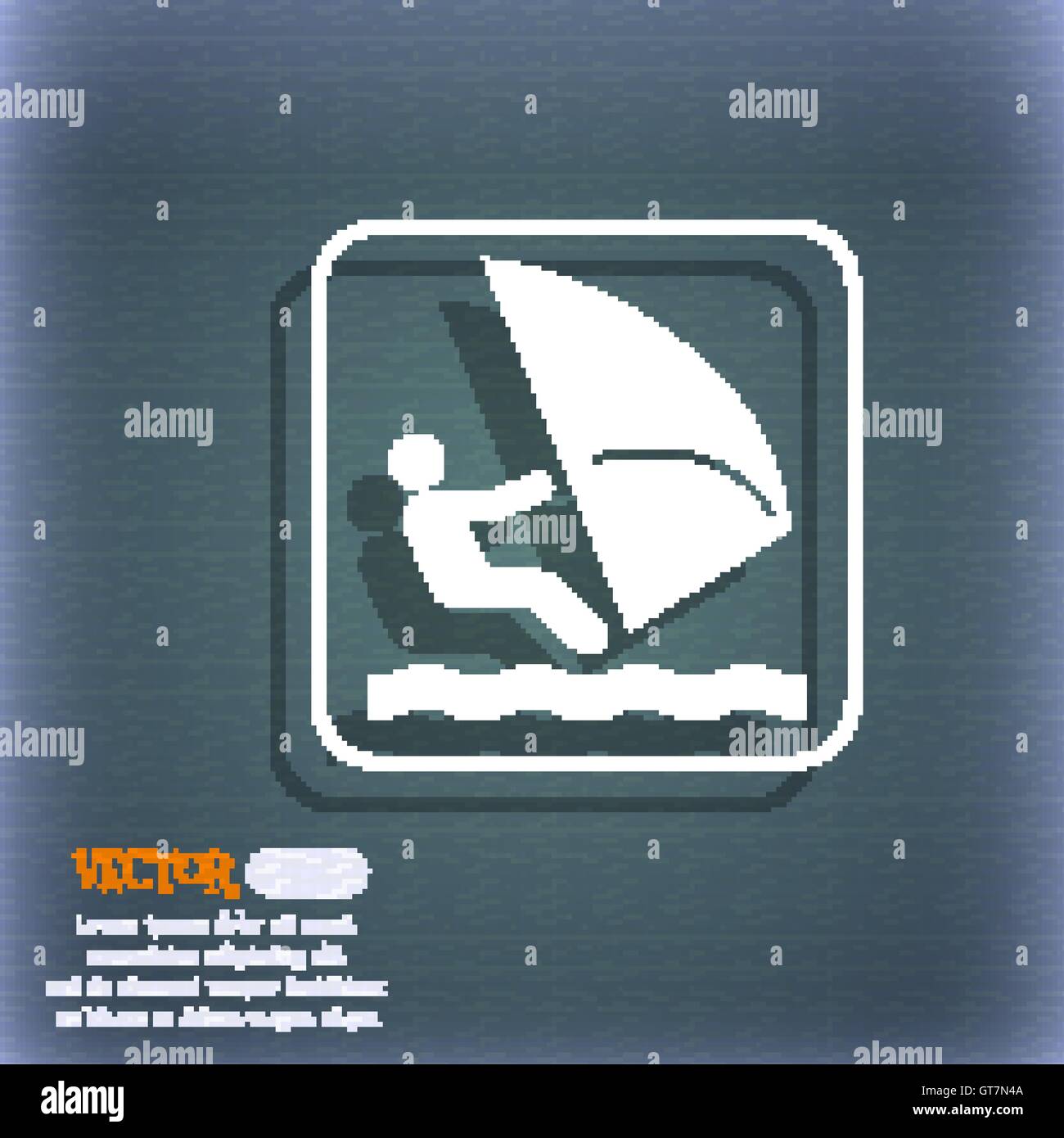 Windsurfing icon. On the blue-green abstract background with shadow and ...
