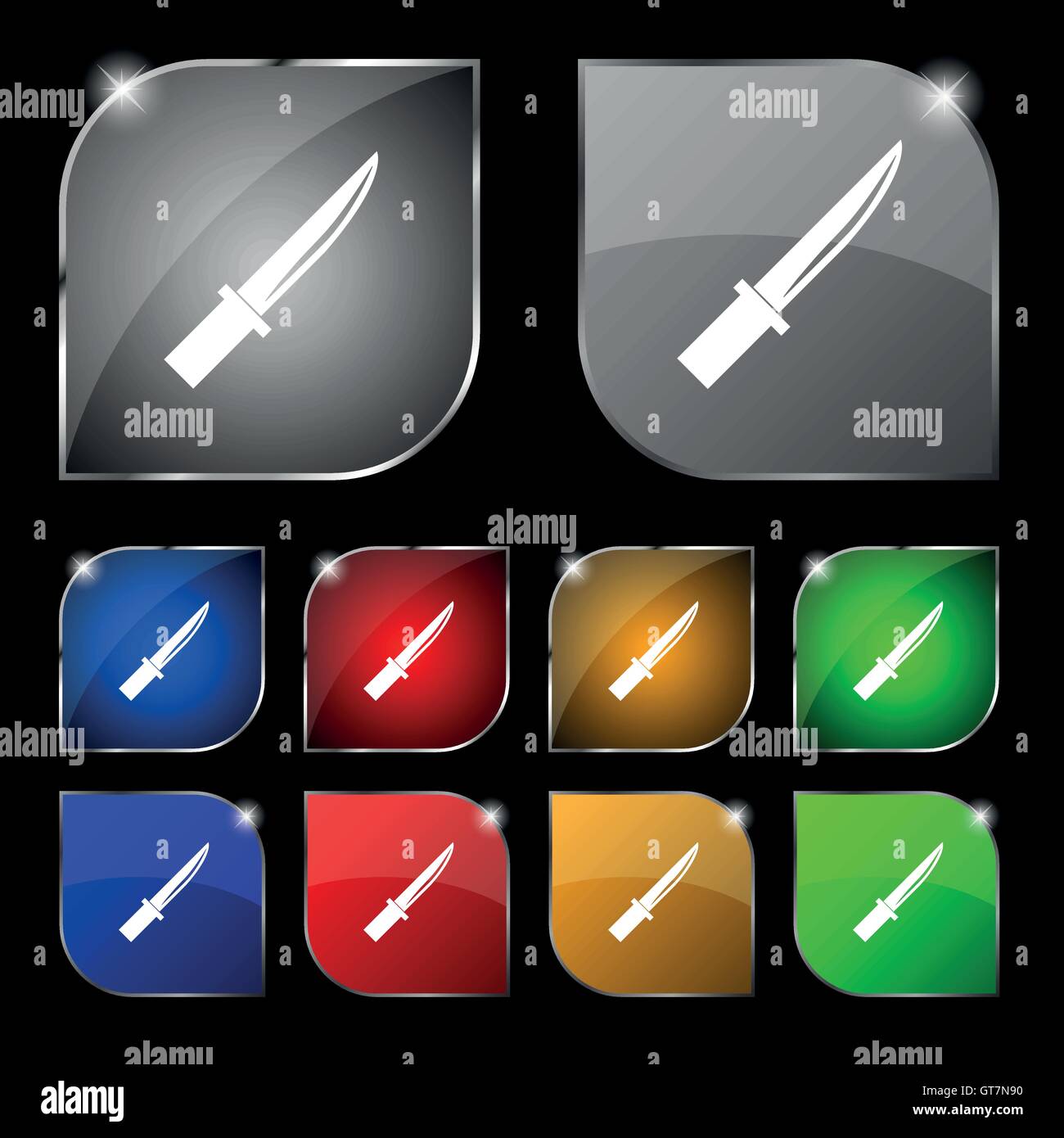 knife icon sign. Set of ten colorful buttons with glare. Vector sign ...