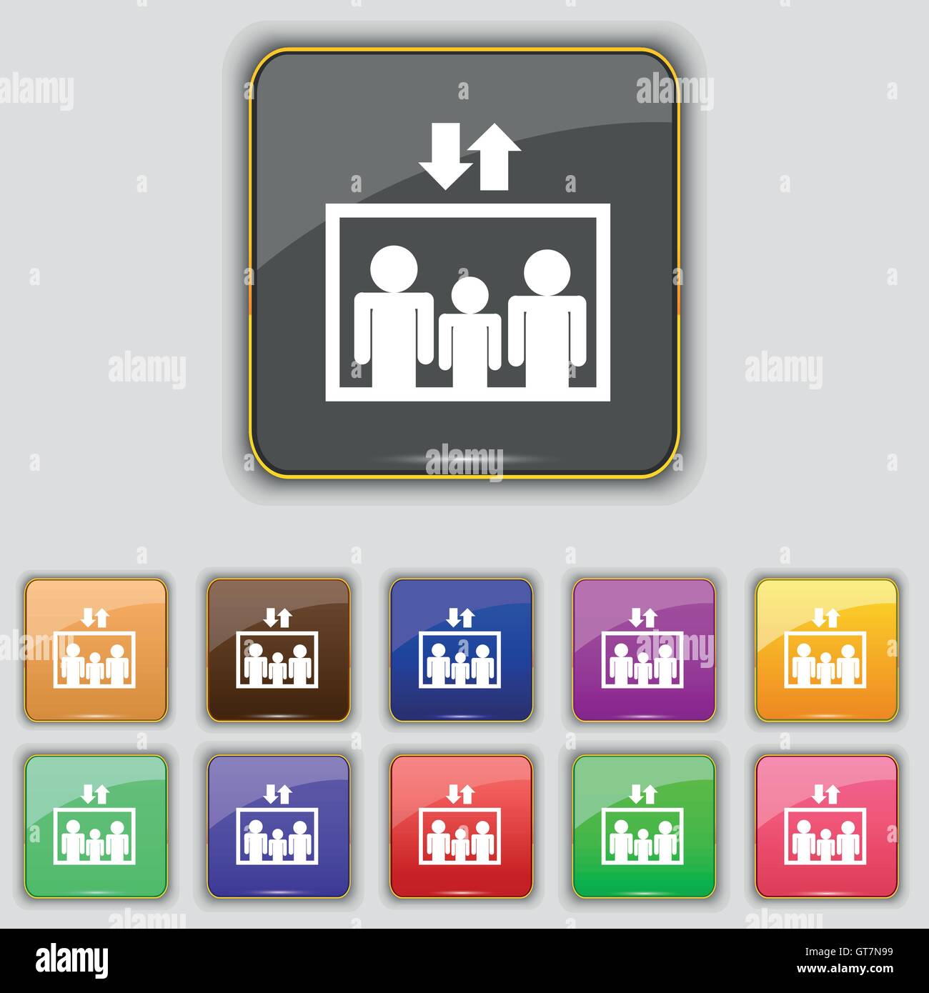 Elevator symbol sign. Set with eleven colored buttons for your site ...