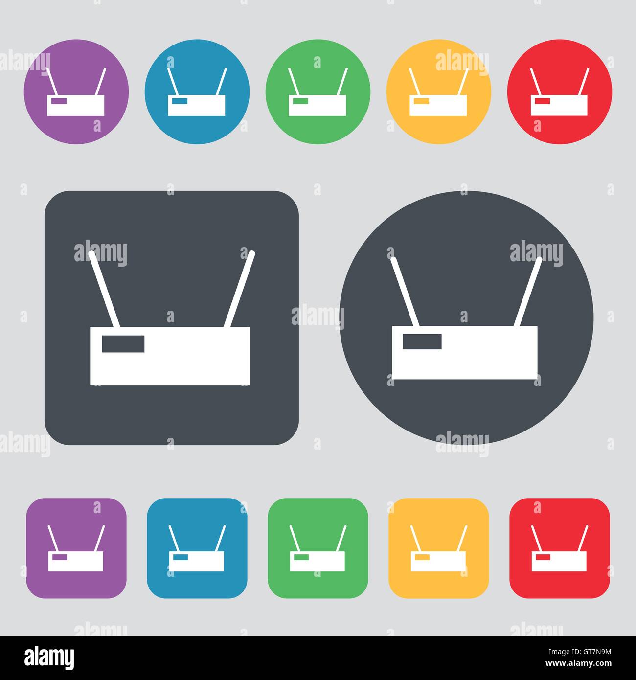 Wi-Fi Icon sign. A set of 12 colored buttons. Flat design. Vector Stock ...