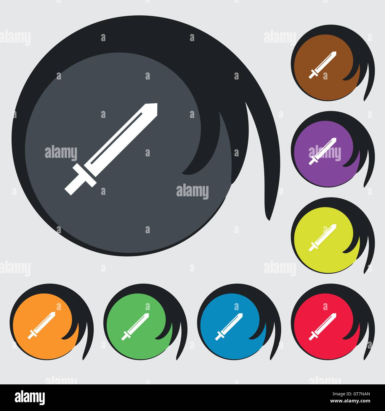Sword icon sign. Symbols on eight colored buttons. Vector Stock Vector ...