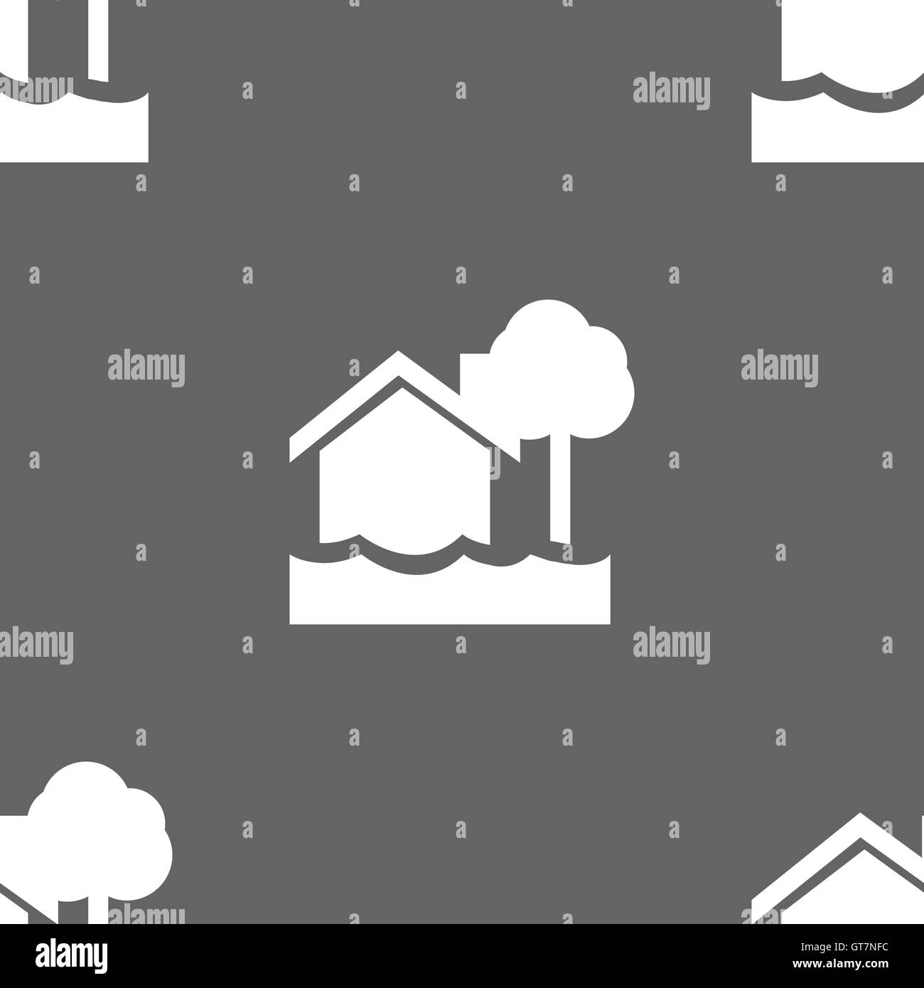 flooding home icon sign. Seamless pattern on a gray background. Vector ...