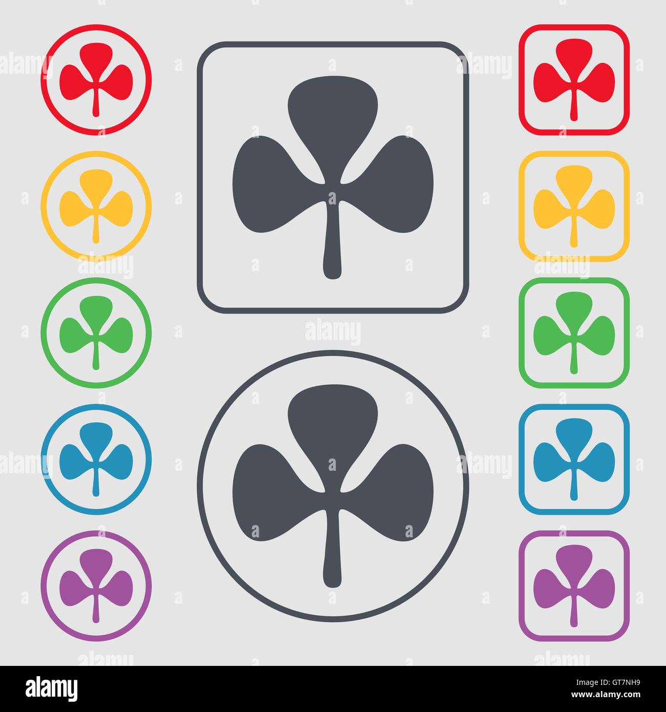 Clover icon sign. symbol on the Round and square buttons with frame ...