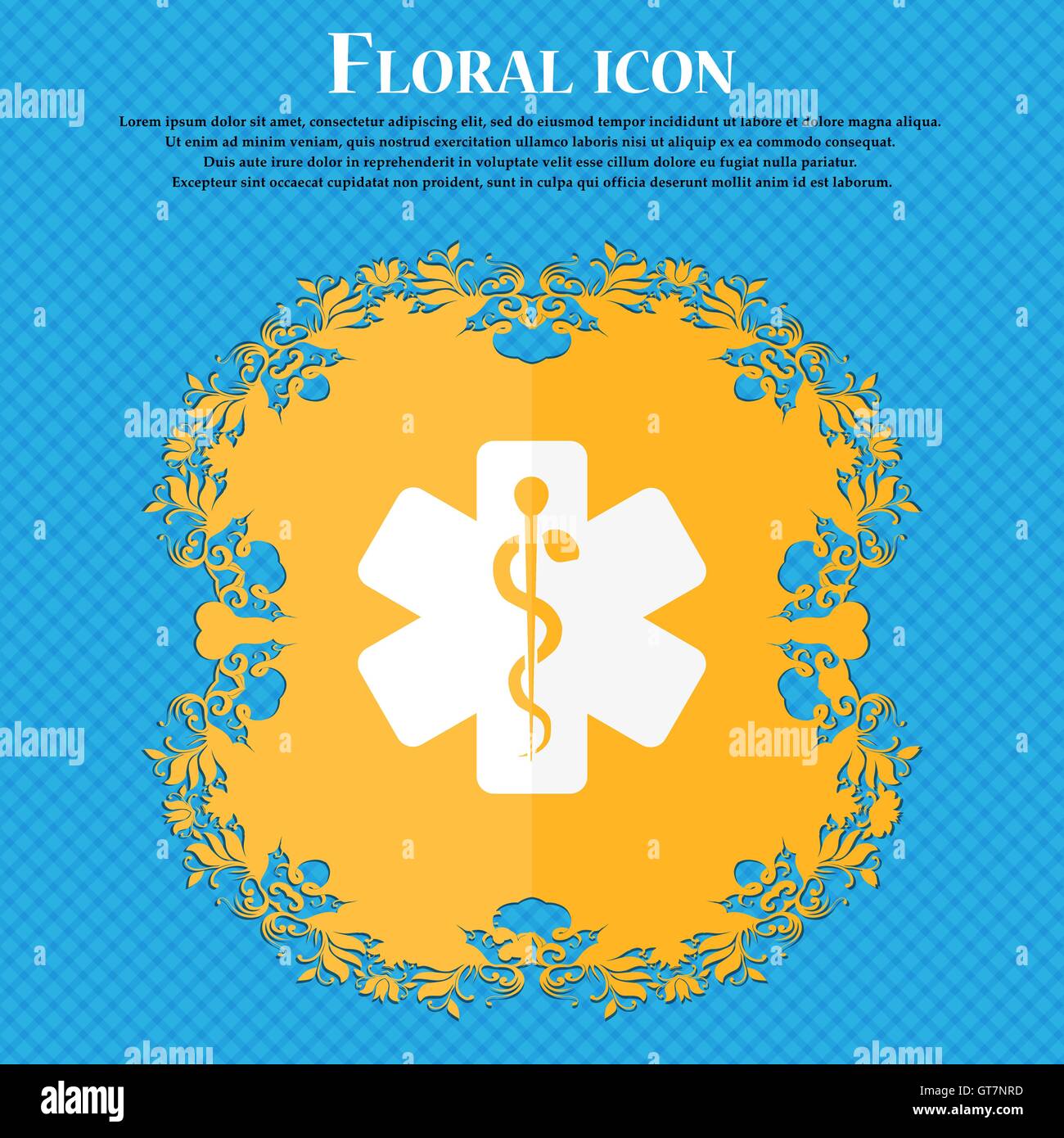 Medicine icon. Floral flat design on a blue abstract background with ...