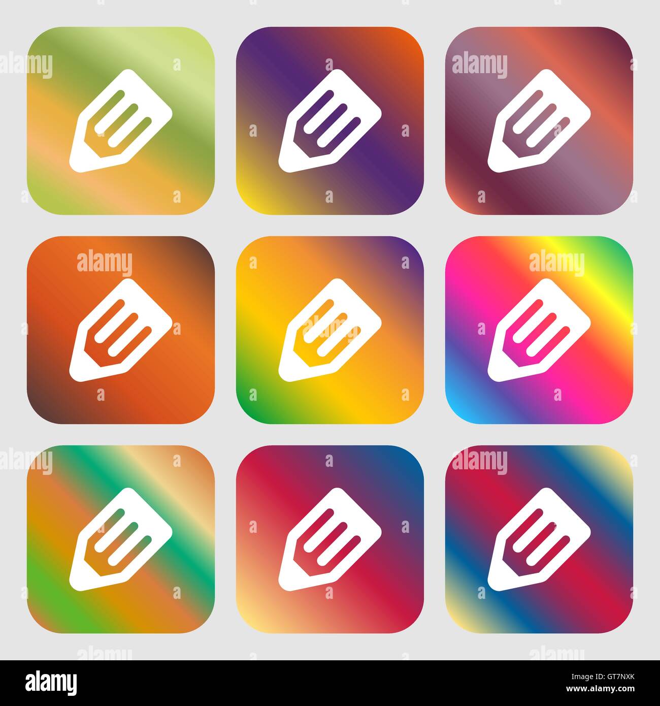 pencil icon. Nine buttons with bright gradients for beautiful design ...