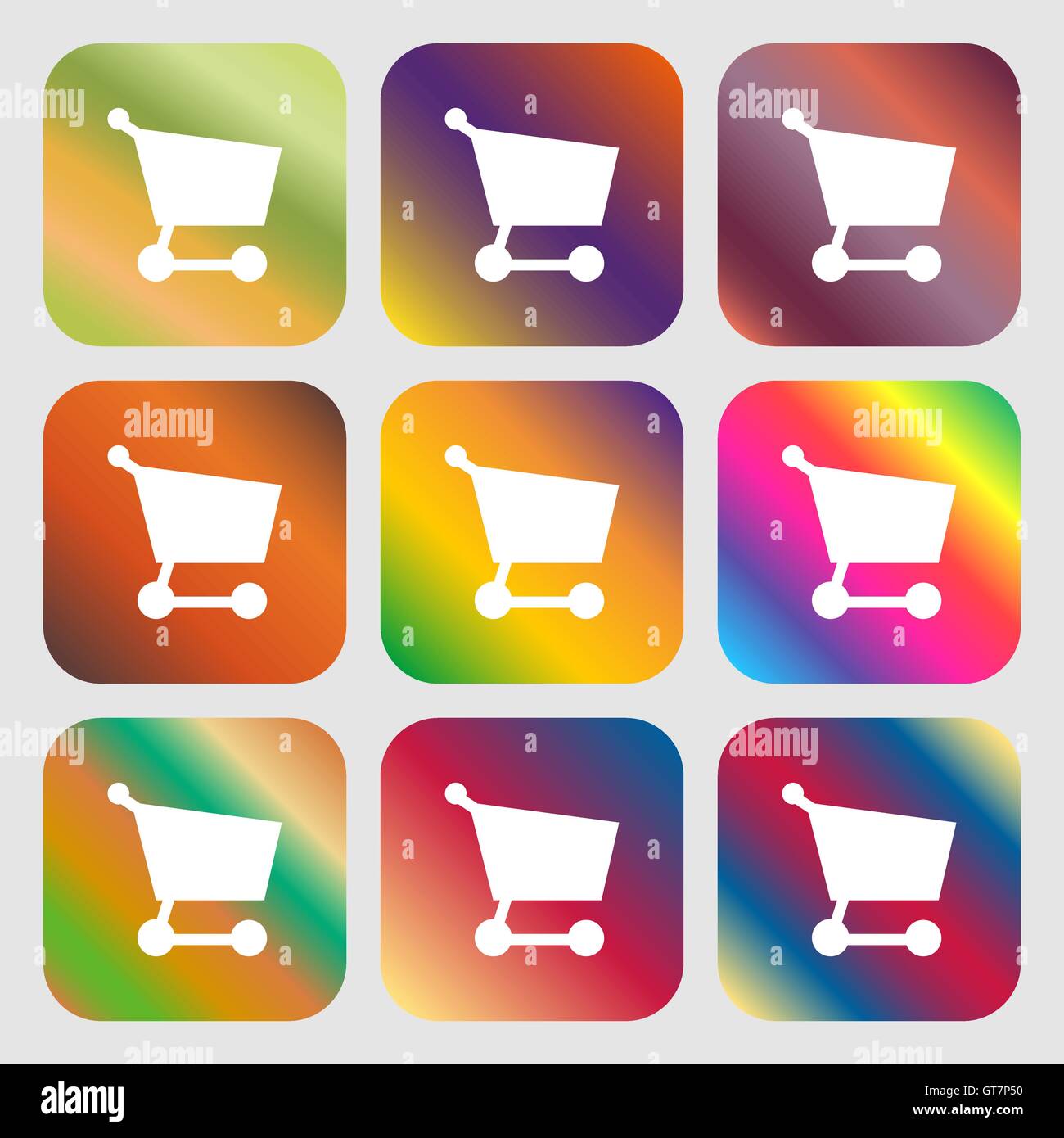 Shopping basket icon. Nine buttons with bright gradients for beautiful ...
