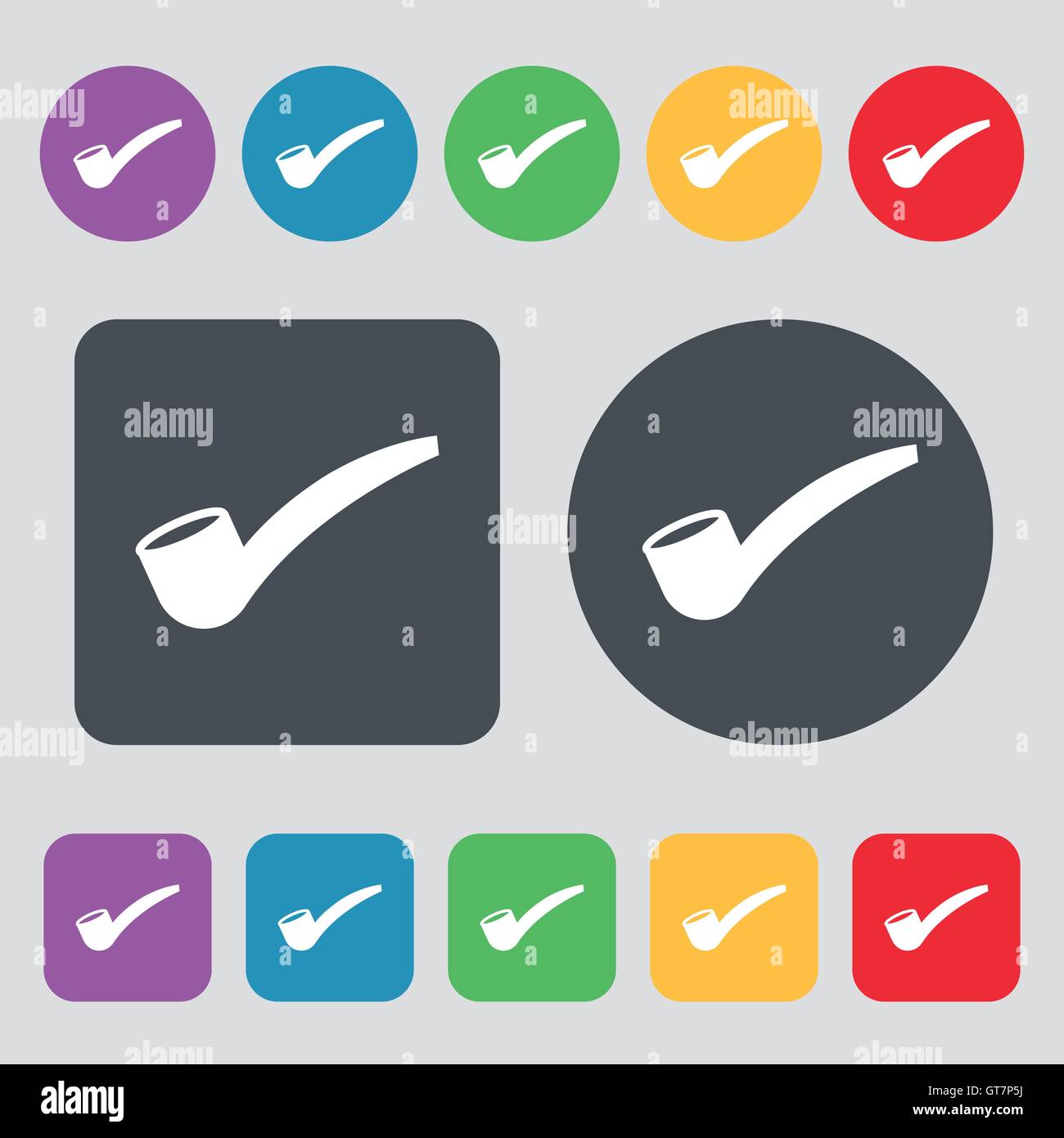Smoking pipe icon sign. A set of 12 colored buttons. Flat design ...