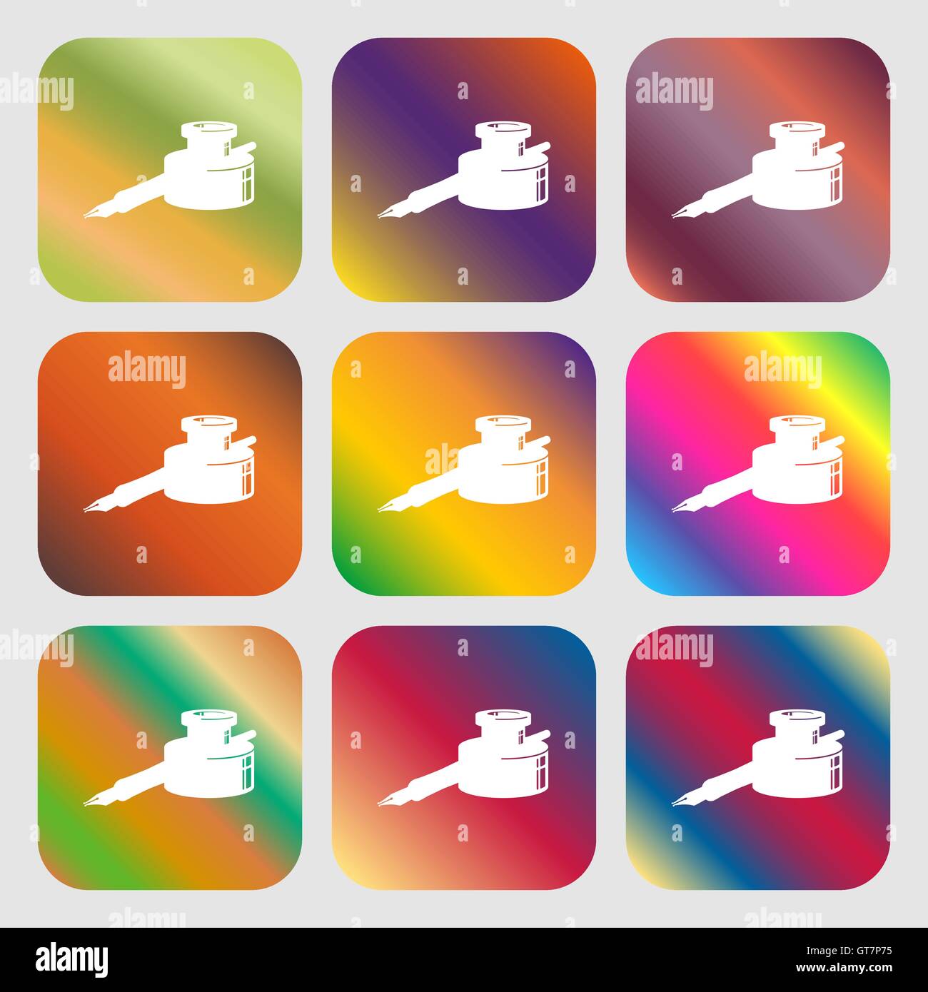 pen and ink icon. Nine buttons with bright gradients for beautiful ...