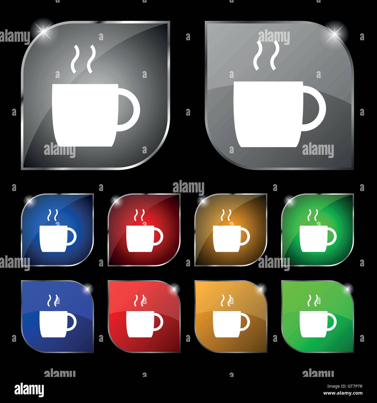 coffee icon sign. Set of ten colorful buttons with glare. Vector sign ...