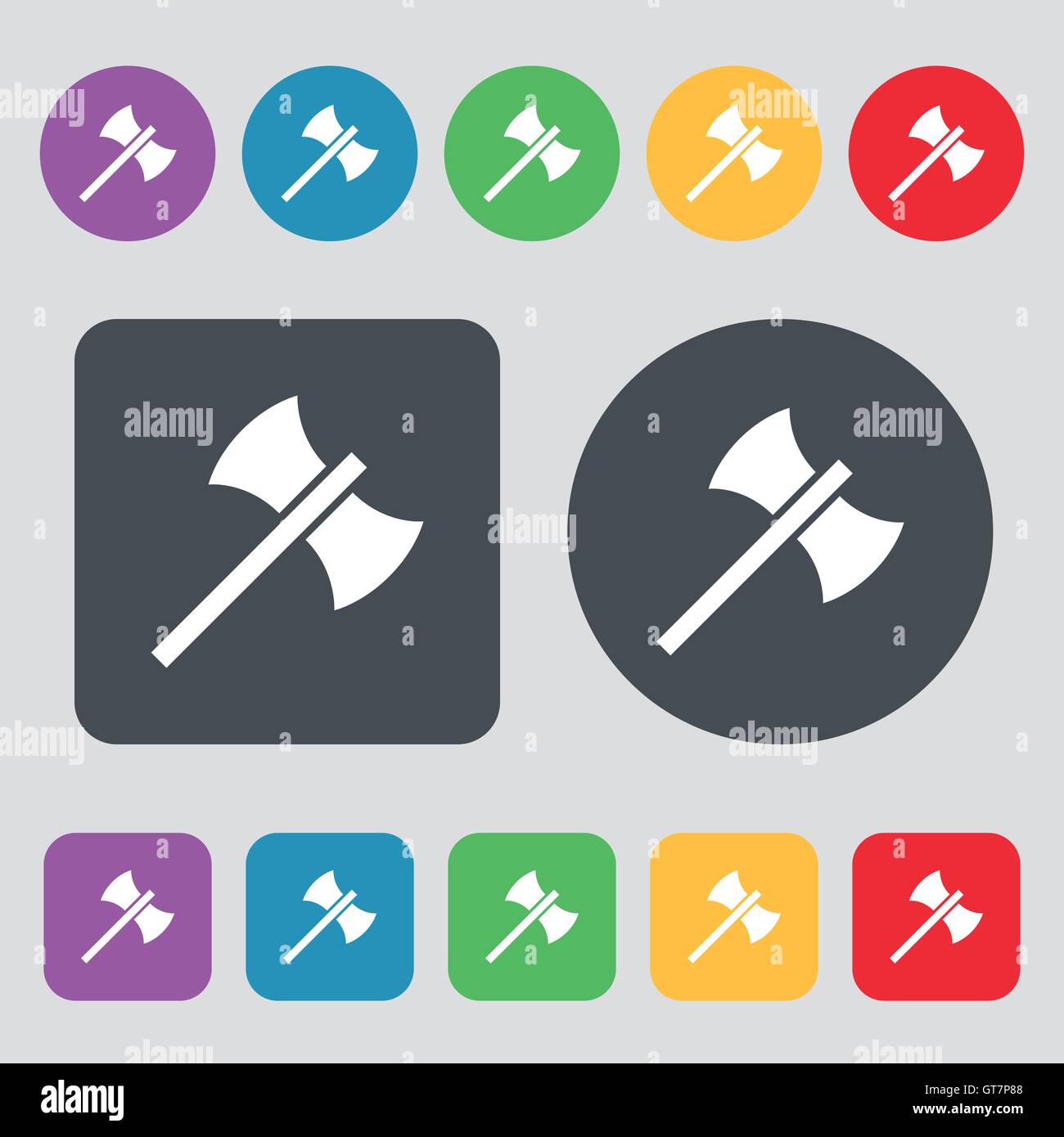 Battle axe icon sign. A set of 12 colored buttons. Flat design. Vector ...