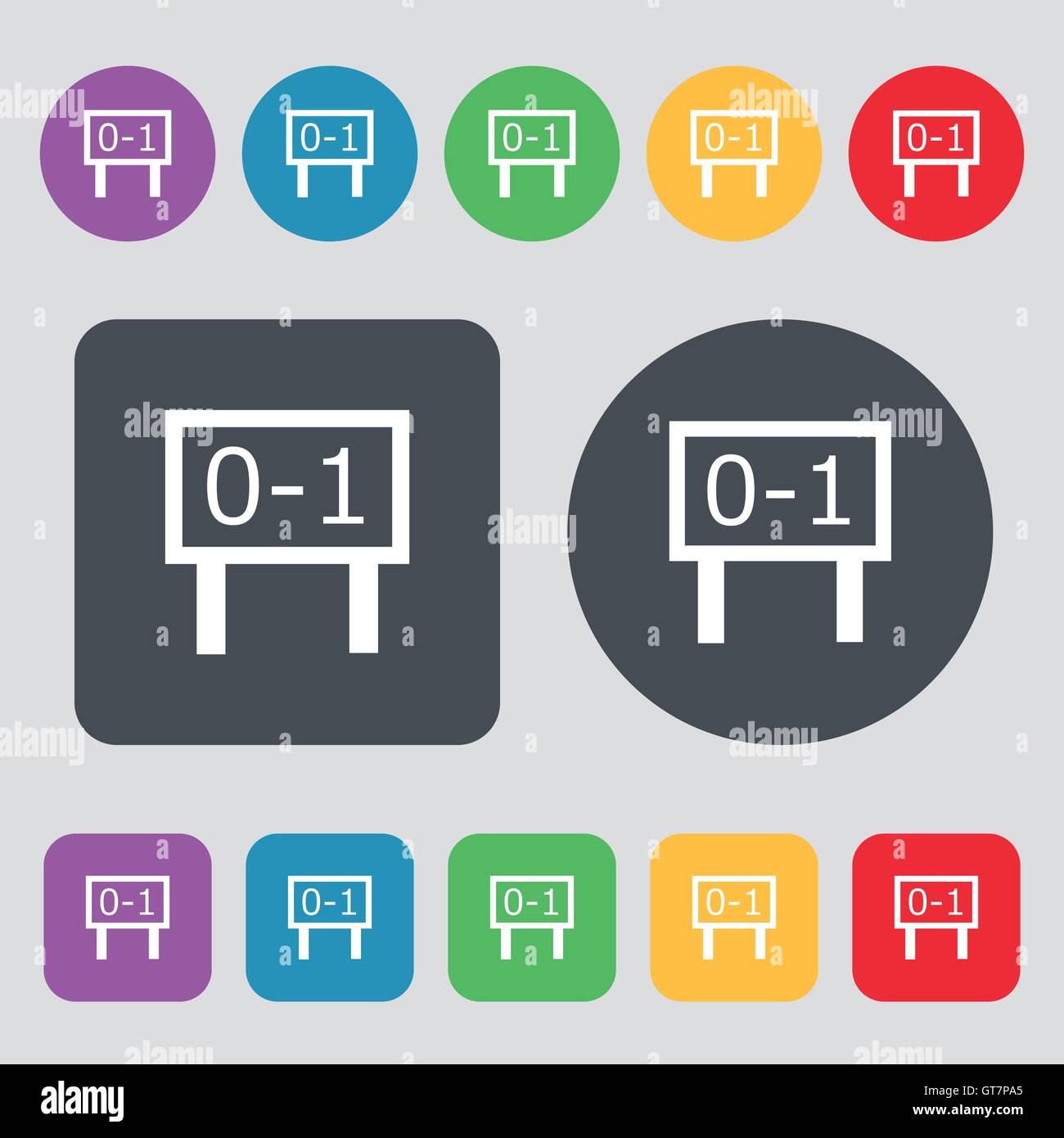 Scoreboard icon sign. A set of 12 colored buttons. Flat design. Vector ...