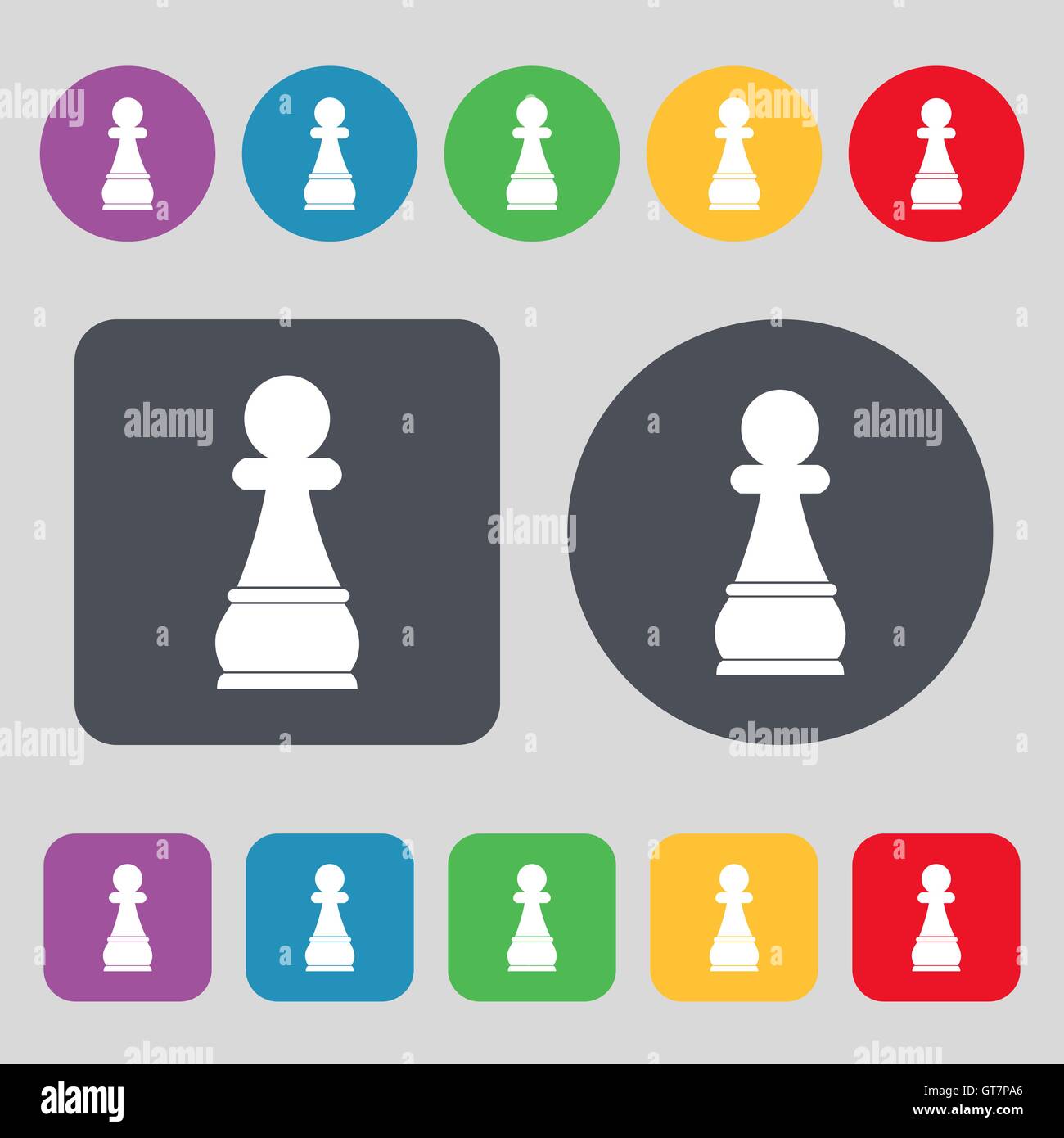 Chess Pawn icon sign. A set of 12 colored buttons. Flat design. Vector ...
