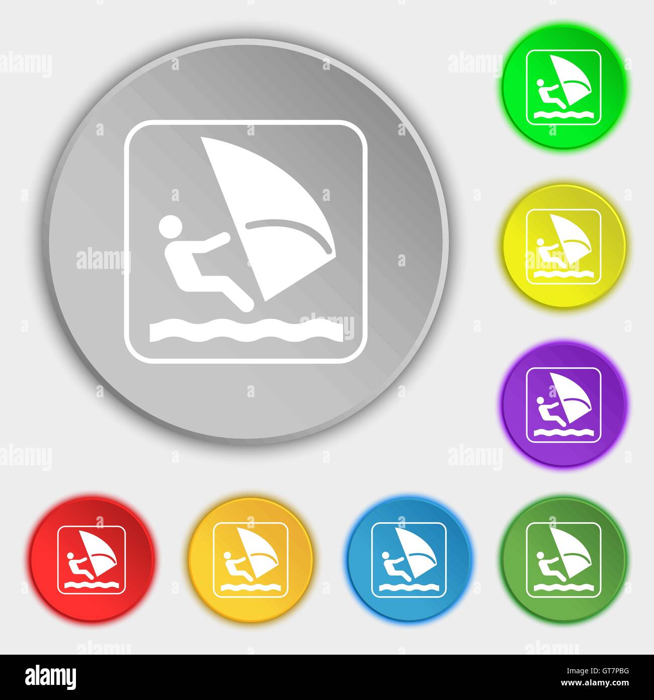 Windsurfing icon sign. Symbol on eight flat buttons. Vector Stock ...