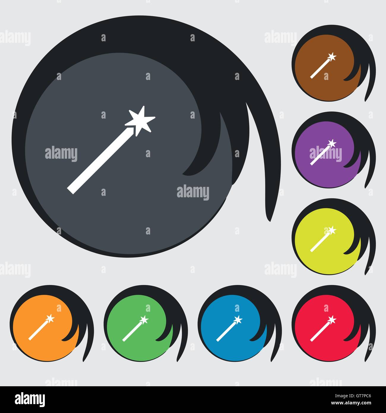 Magic Wand Icon sign. Symbols on eight colored buttons. Vector Stock ...