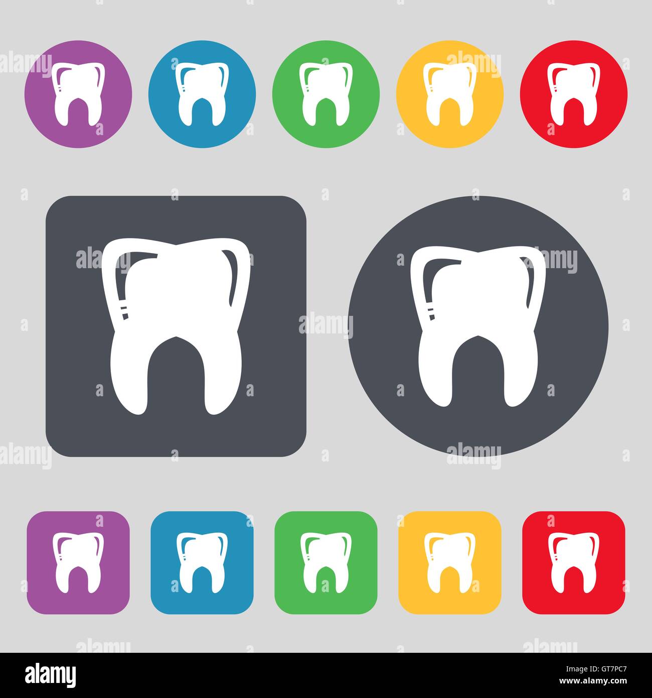 Tooth icon sign. A set of 12 colored buttons. Flat design. Vector Stock ...