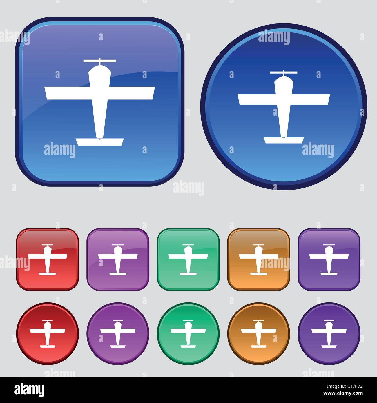 Plane icon sign. A set of twelve vintage buttons for your design ...