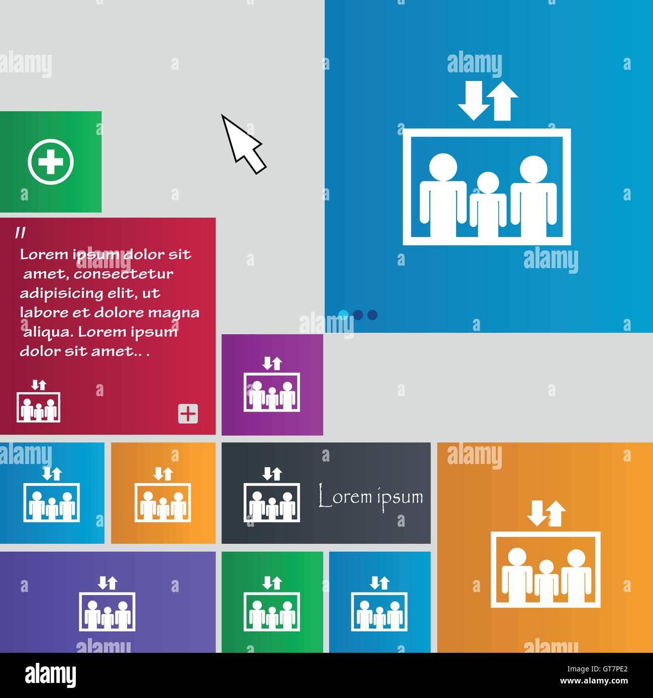 Elevator symbol sign. buttons. Modern interface website buttons with cursor pointer. Vector ...