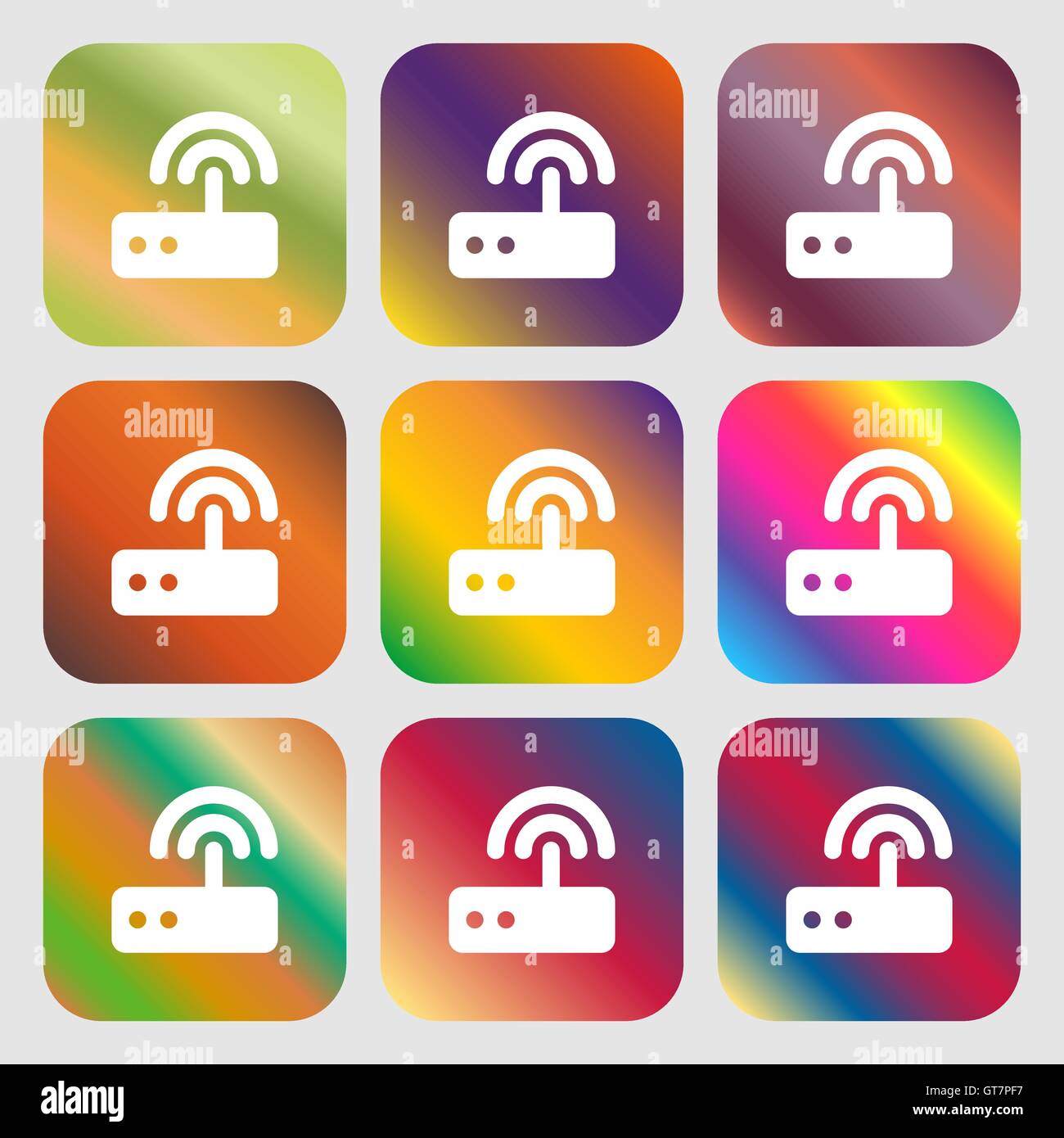 Wi fi router icon. Nine buttons with bright gradients for beautiful ...