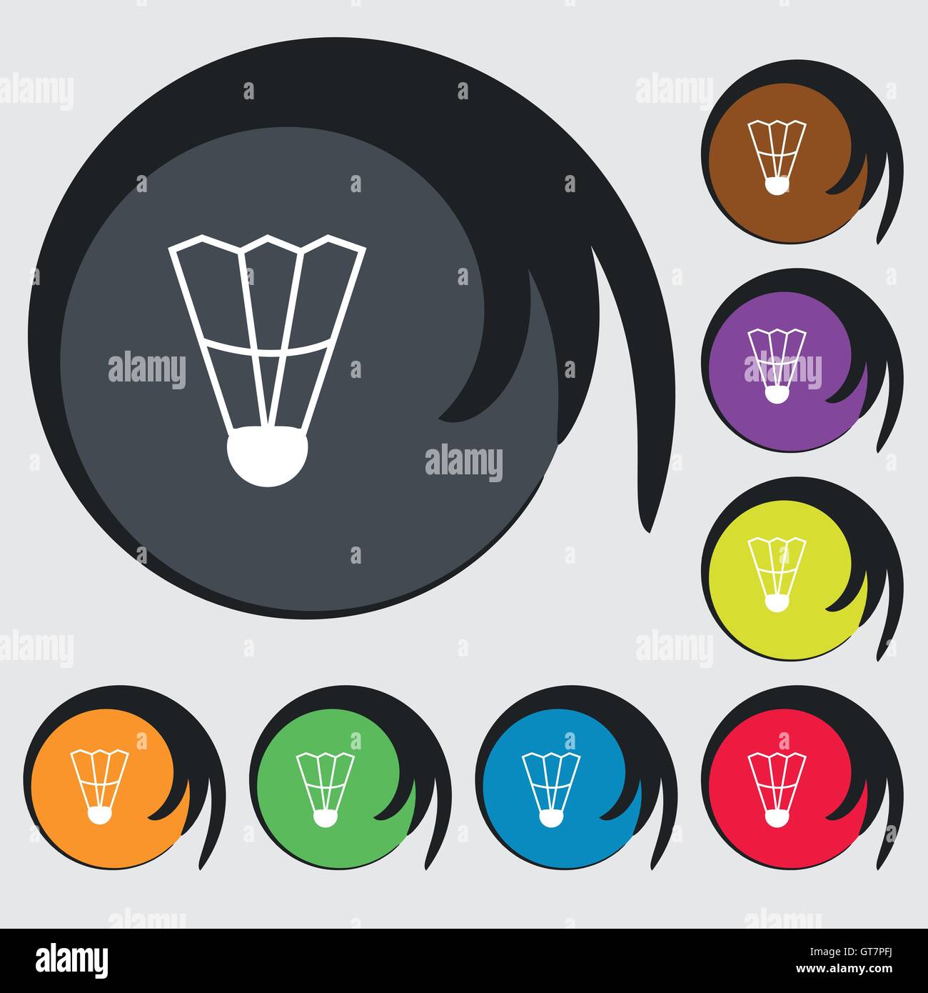 Shuttlecock icon sign. Symbols on eight colored buttons. Vector Stock ...