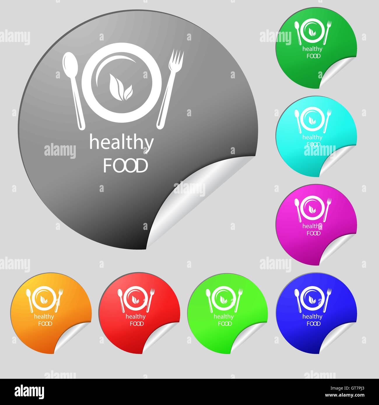 healthy food concept icon sign. Set of eight multi colored round ...