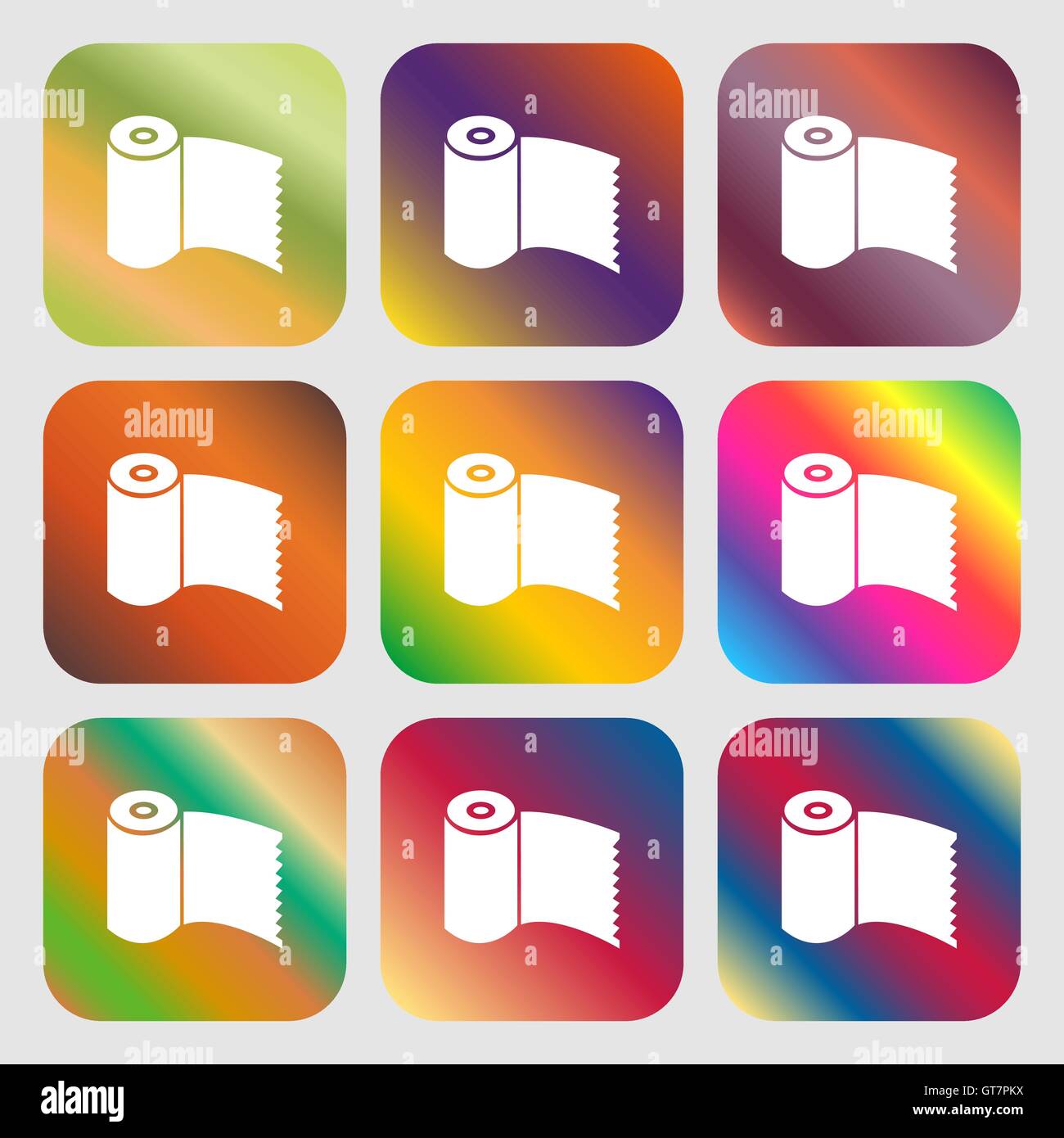 Toilet paper, WC roll icon sign . Nine buttons with bright gradients for beautiful design ...