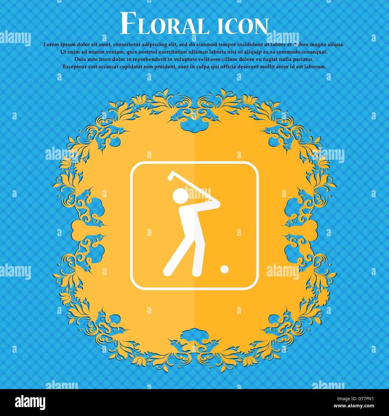 Golf icon. Floral flat design on a blue abstract background with place ...