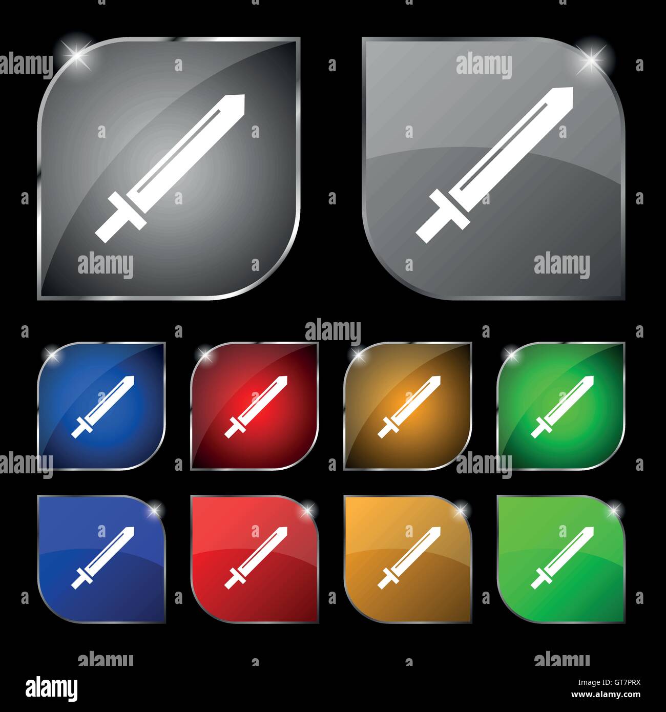 Sword icon sign. Set of ten colorful buttons with glare. Vector sign ...