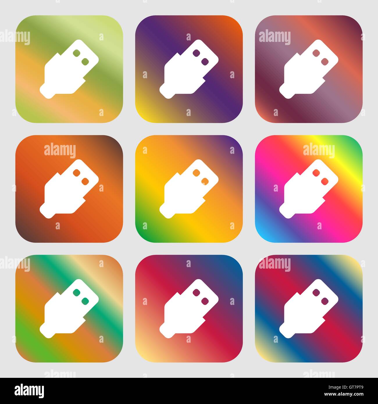 USB icon. Nine buttons with bright gradients for beautiful design ...