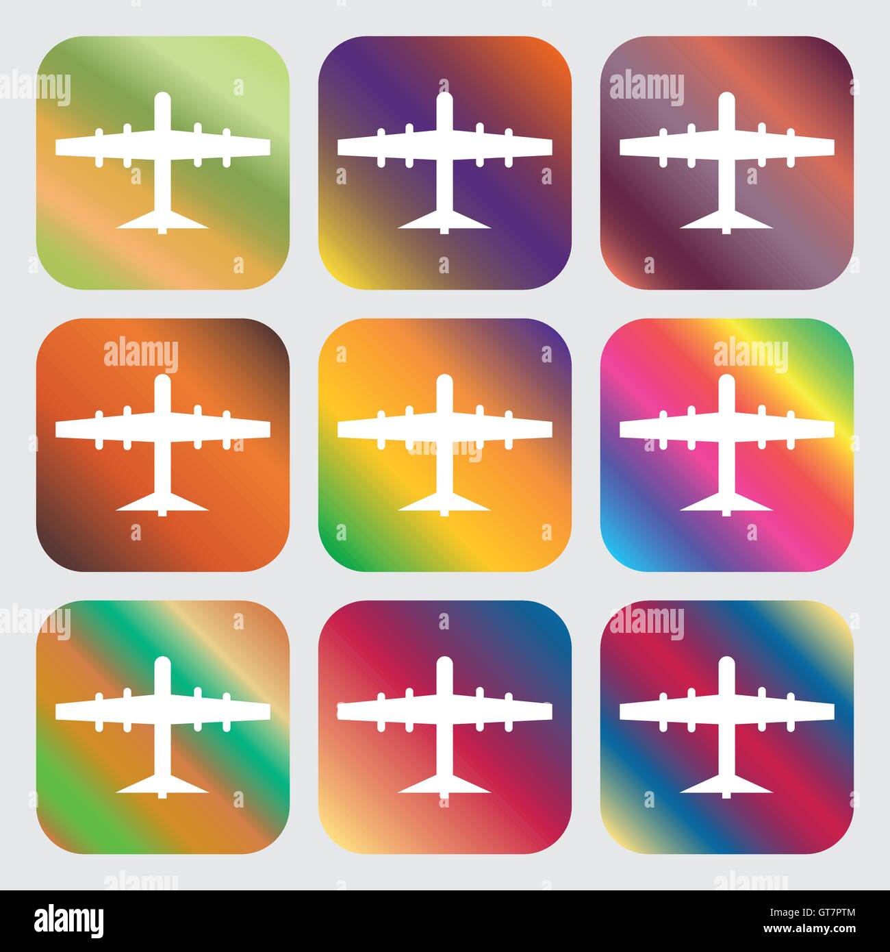Plane icon . Nine buttons with bright gradients for beautiful design ...