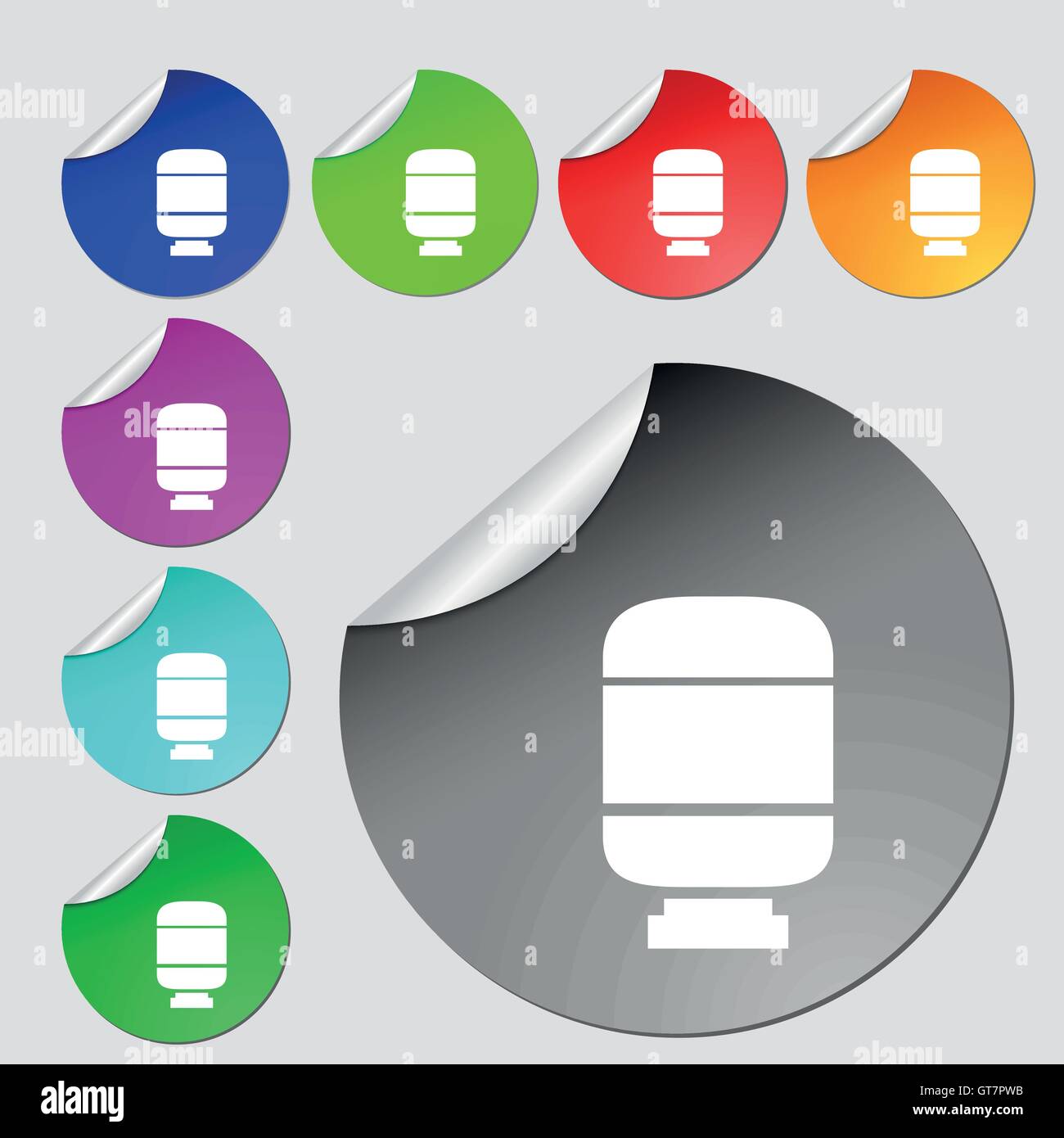 medication icon sign. Set of eight multi colored round buttons ...