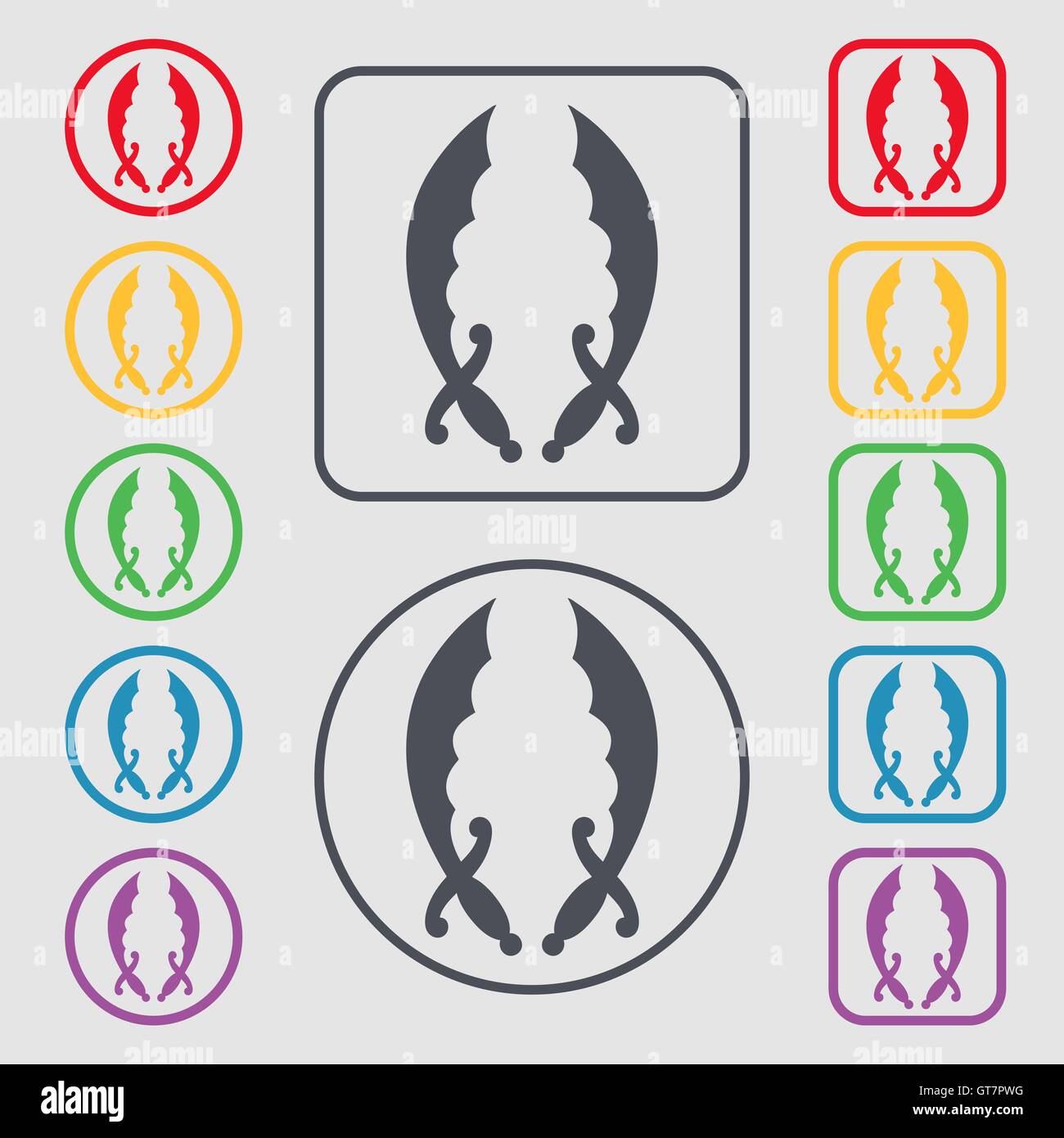 Saber icon sign. symbol on the Round and square buttons with frame ...