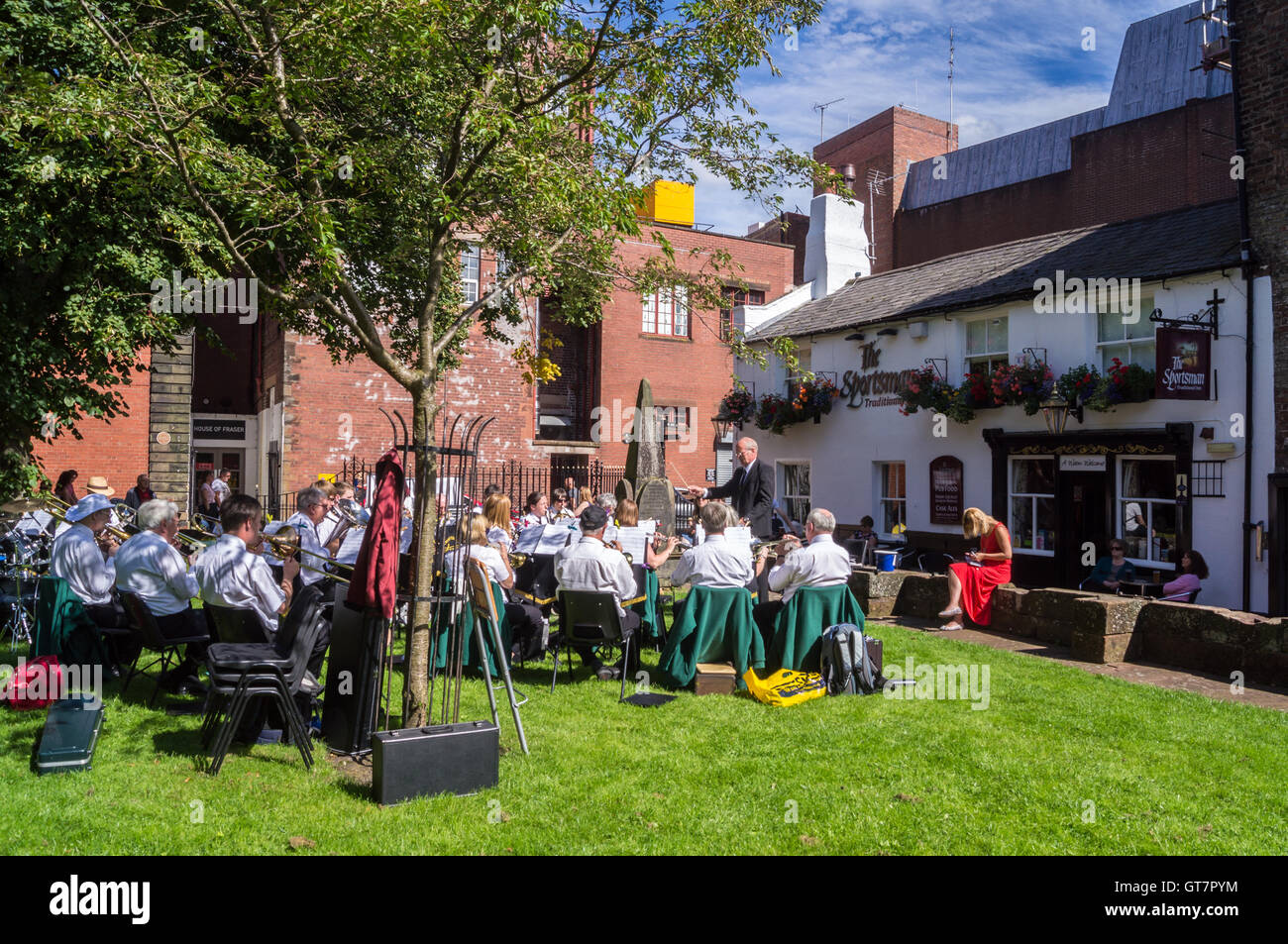 Border Concert Band brass band performing outside The Sportsman pub on ...