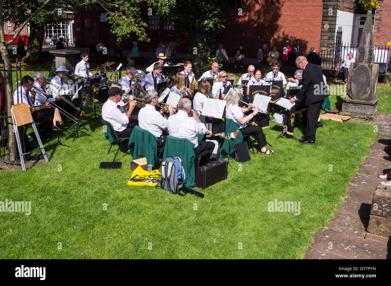 Border Concert Band brass band performing outside The Sportsman pub on ...
