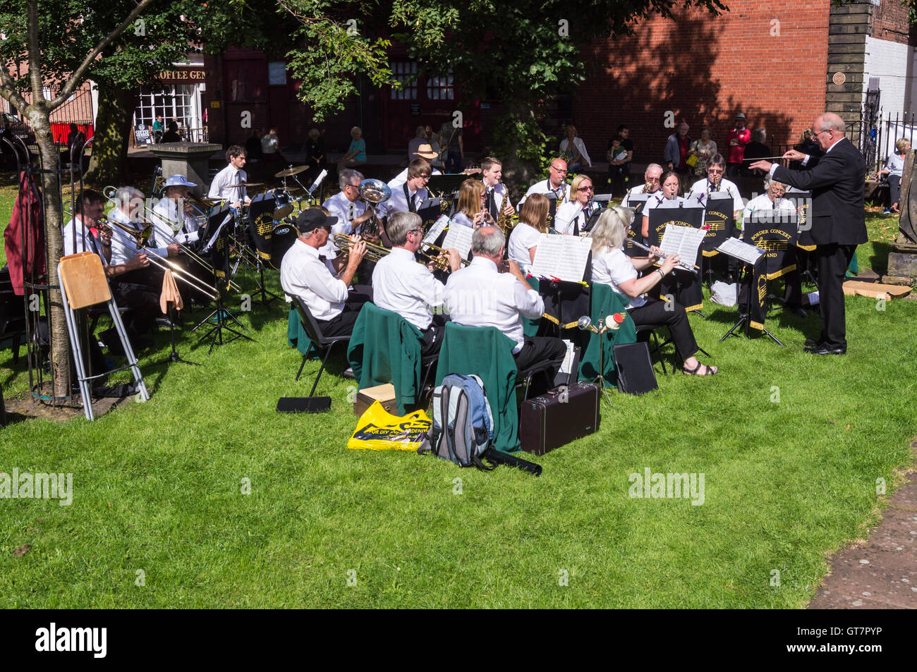 Border Concert Band brass band performing outside The Sportsman pub on ...