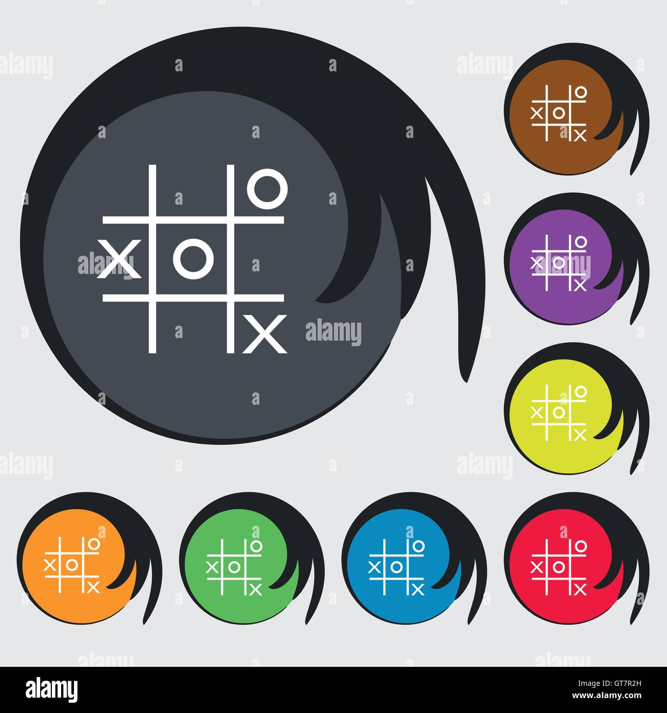 Tic tac toe game vector icon sign. Symbols on eight colored buttons ...