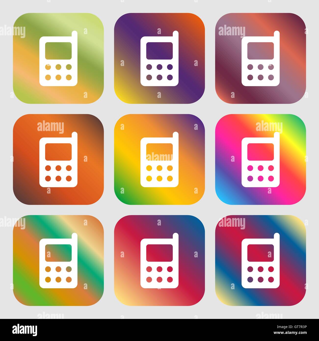 mobile phone icon. Nine buttons with bright gradients for beautiful ...