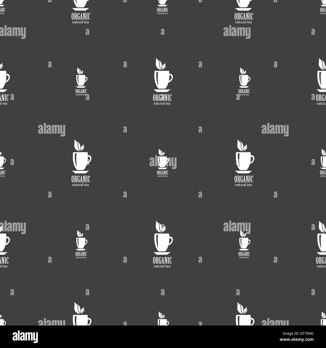 Organic natural tea sign. Seamless pattern on a gray background. Vector ...