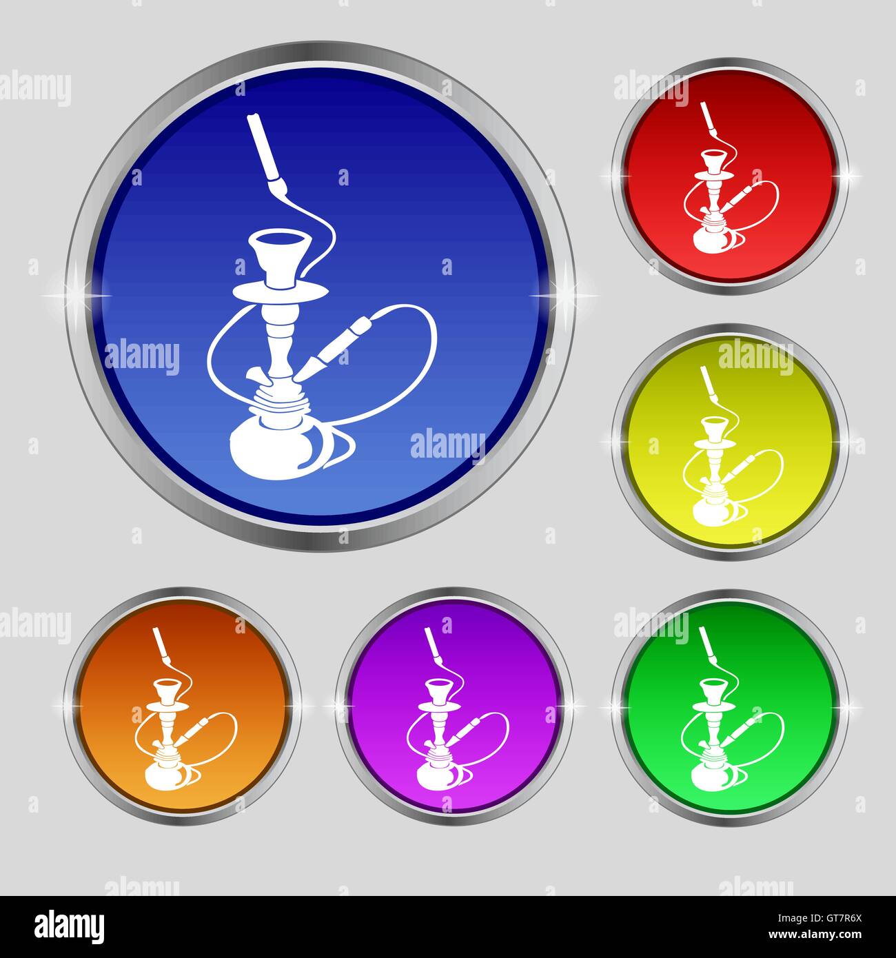 Hookah icon sign. Round symbol on bright colourful buttons. Vector ...