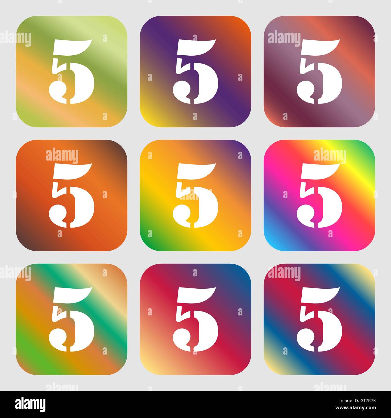 number five icon sign . Nine buttons with bright gradients for ...
