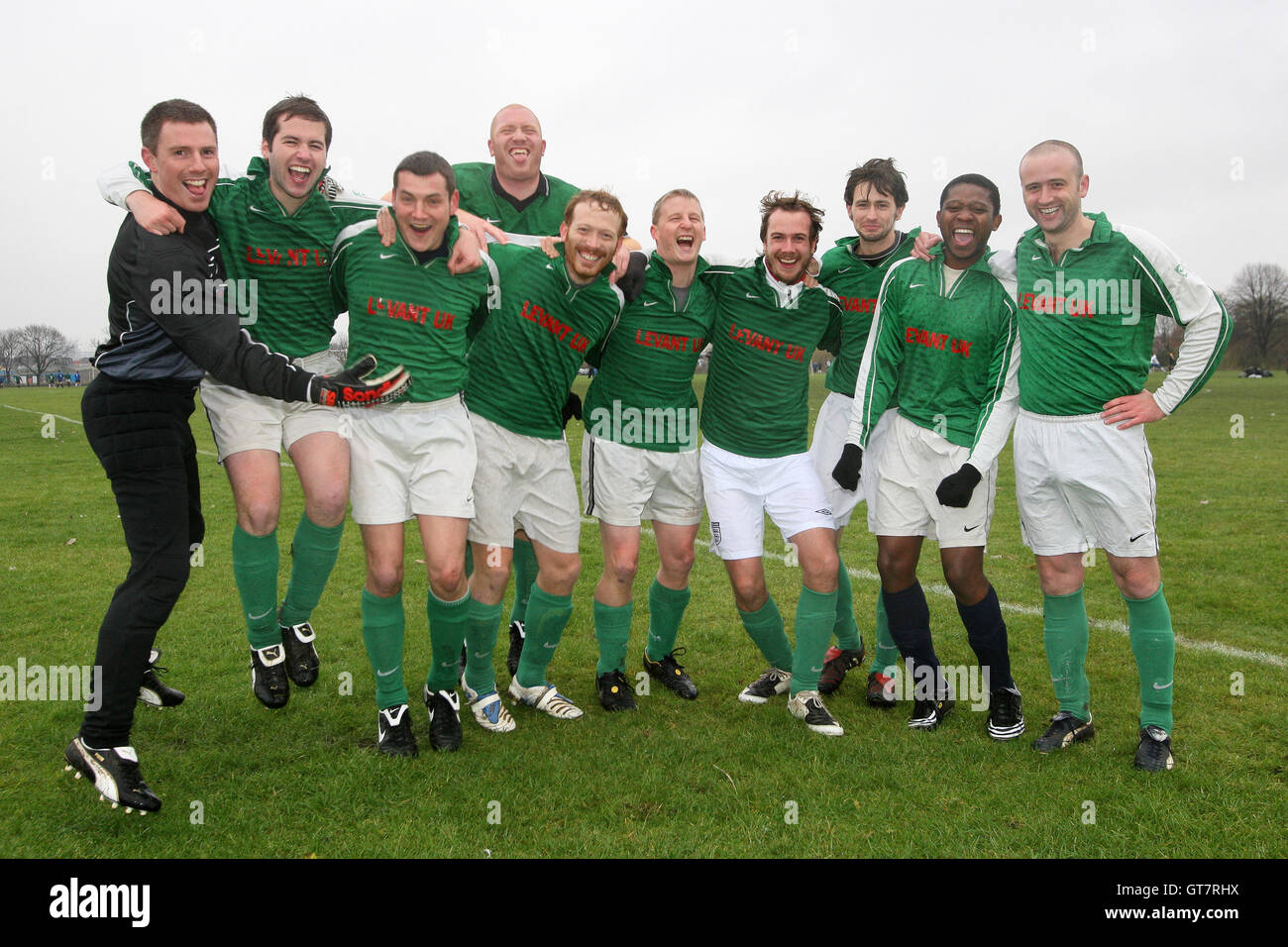 Players of Lockers FC pose for an impromptu team photograph at Hackney ...