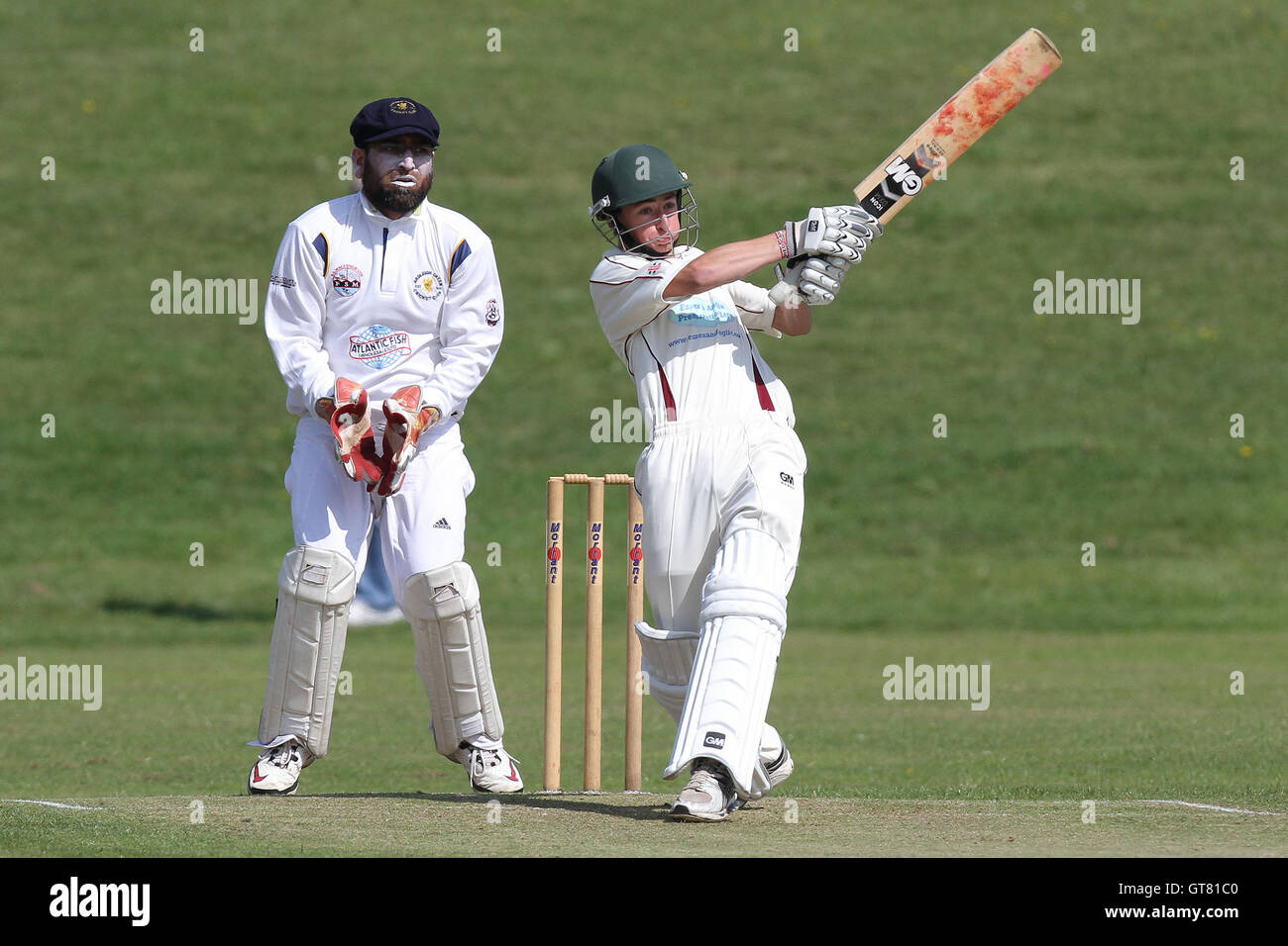 R Saunders in batting action for Brentwood as F Butt looks on behind ...