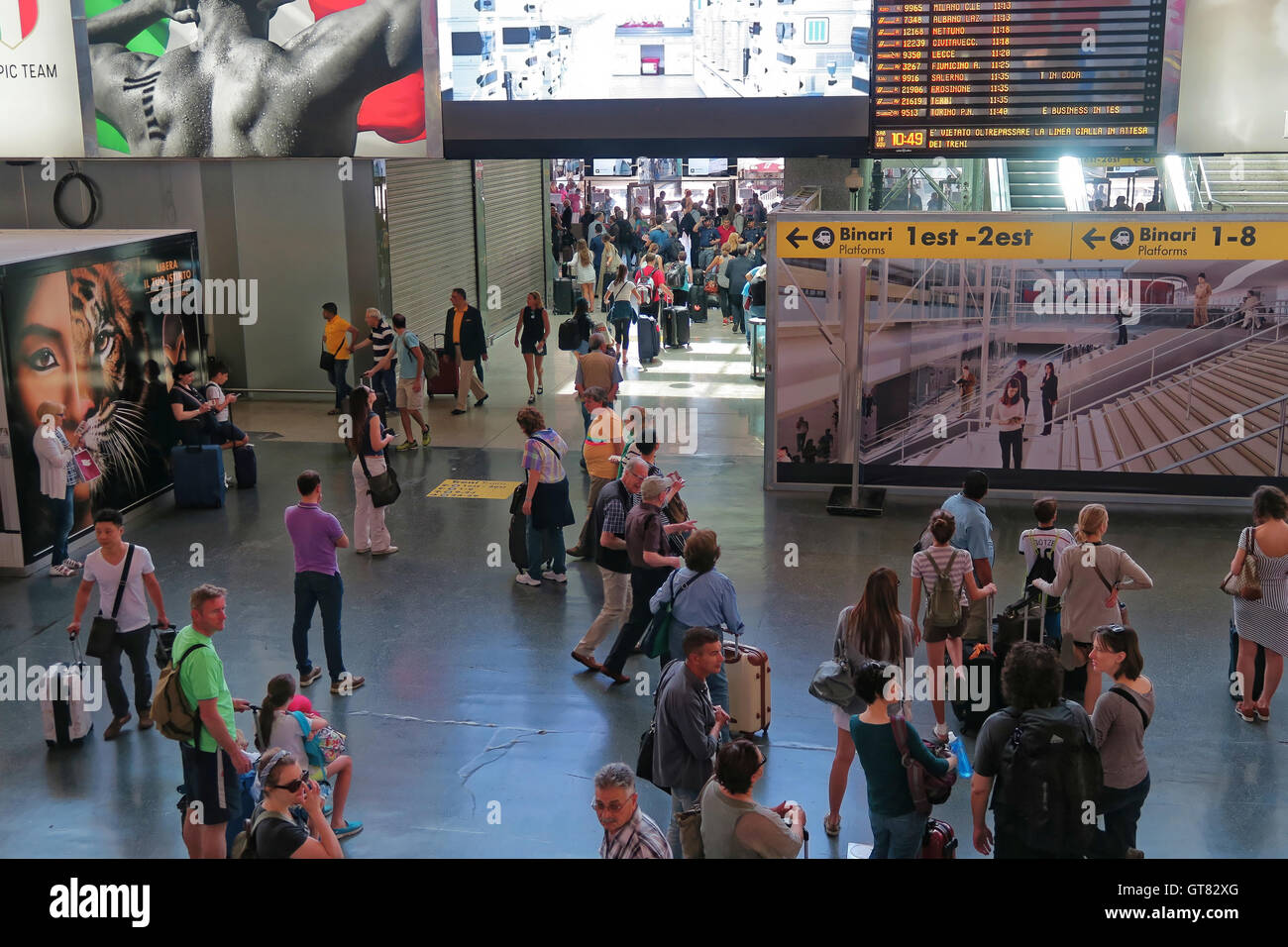 Rome, Italy - June 18 2016: Passengers inside Termini train station of ...