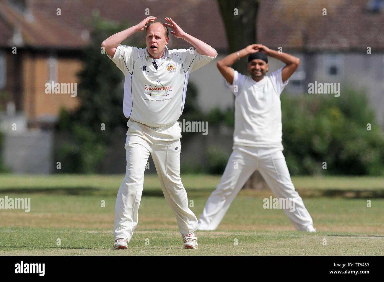 I Roberts of Hornchurch Athletic reacts after going close to the wicket ...