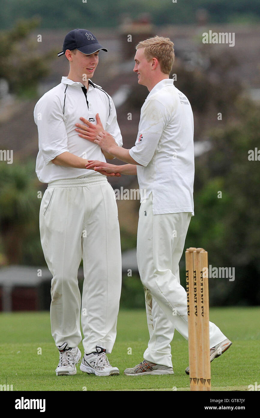 Shaun Jackson (R) of Havering celebrates the wicket of Earle - Havering ...