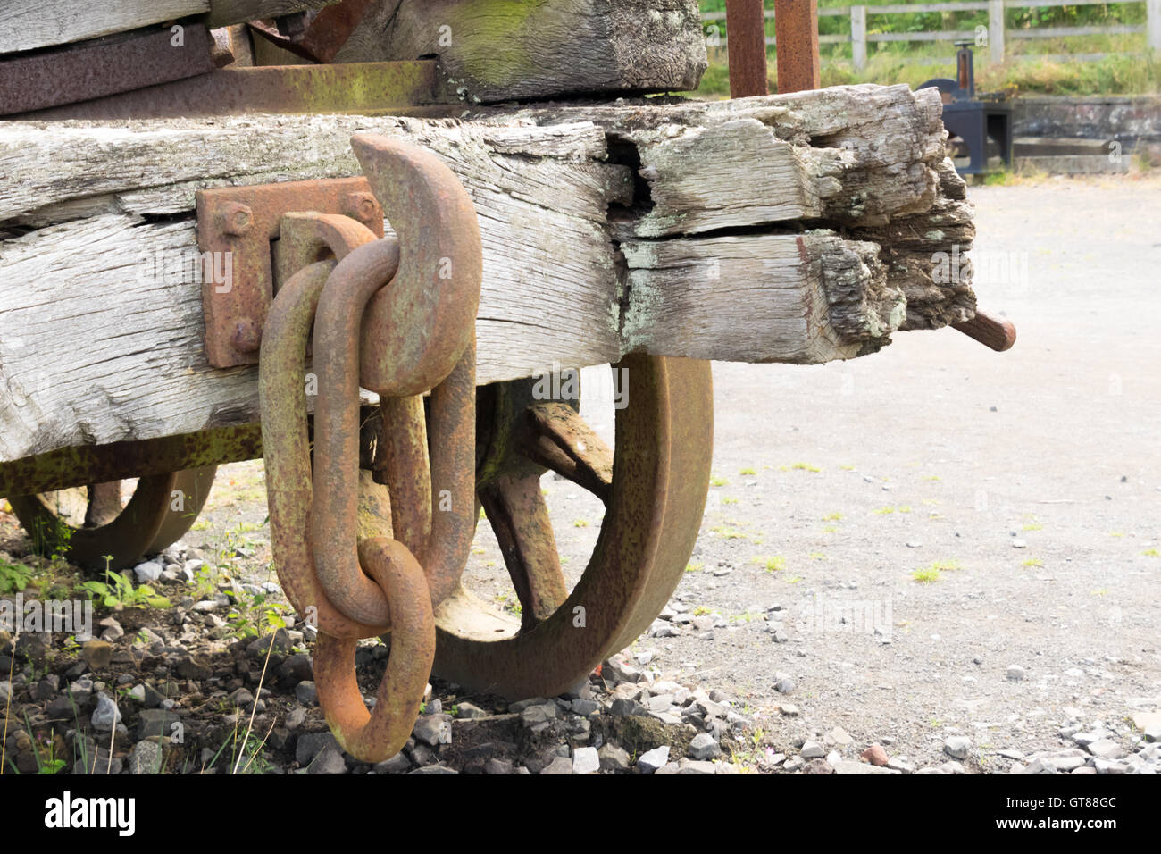 Large rusty chain and hook on trailer at Beamish museum Stock Photo - Alamy