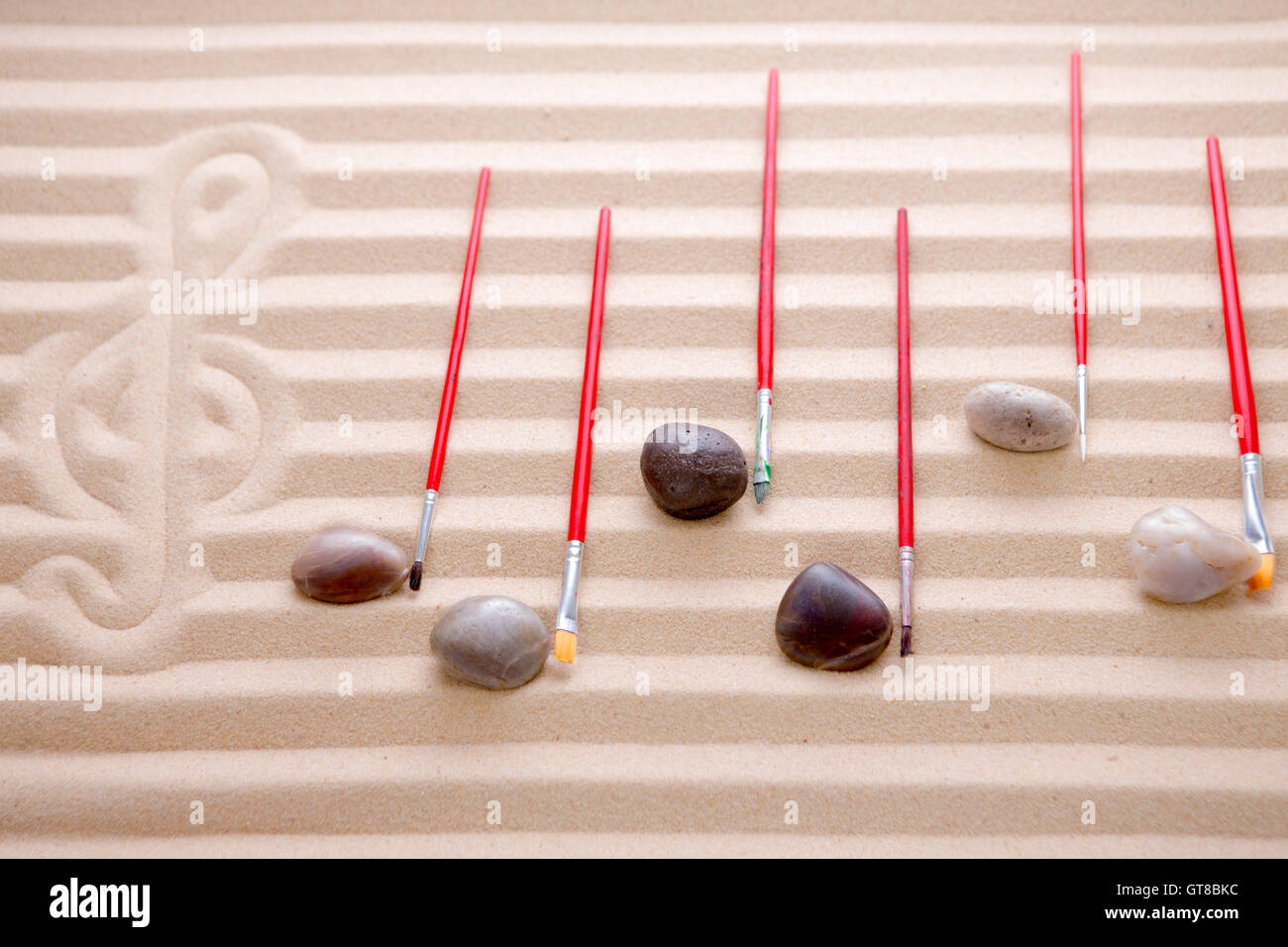 Festive music at the beach background concept with notes of waterworn ...
