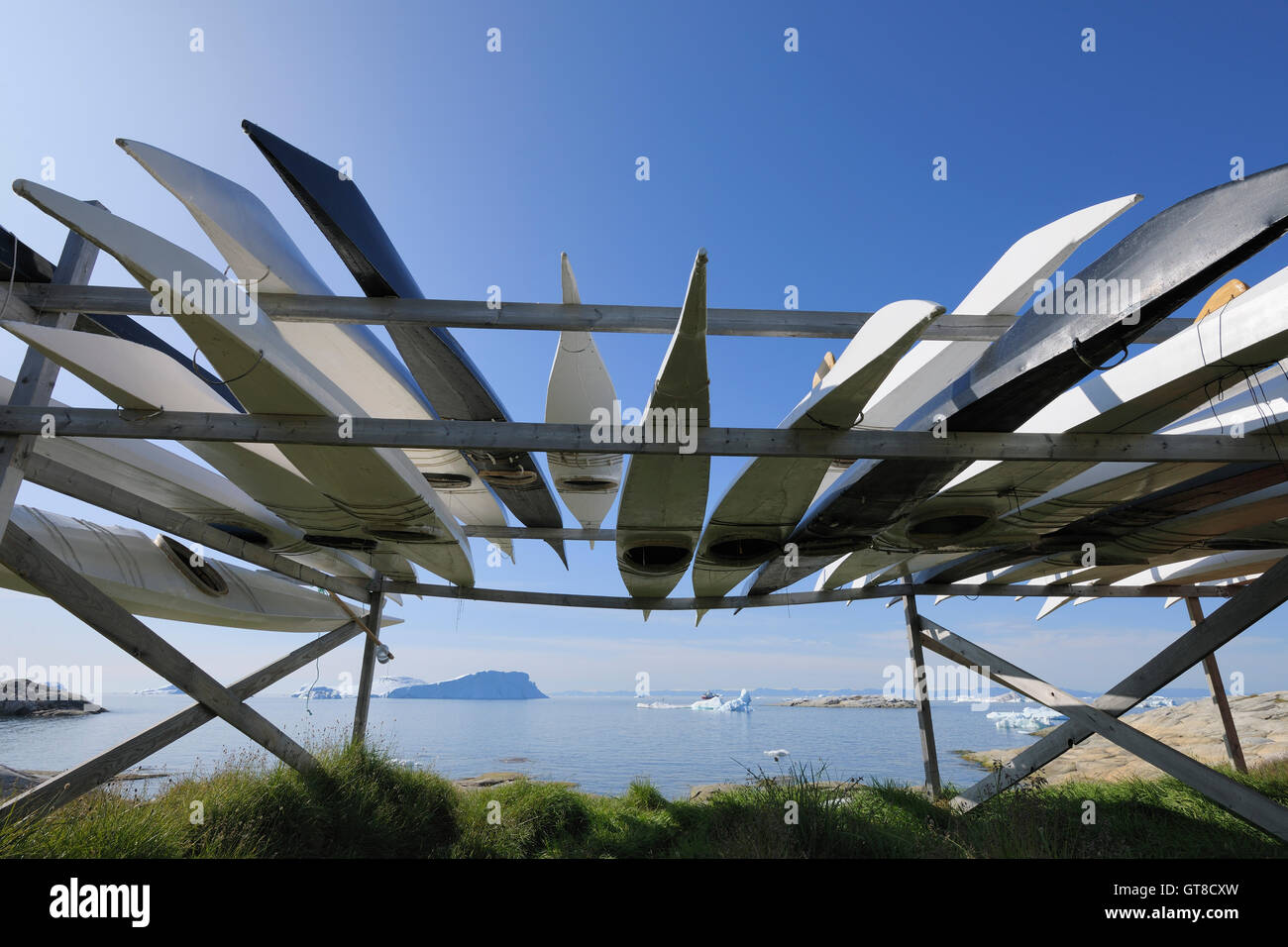 Traditional Sea Kayaks, Ilulissat, Qaasuitsup, Disko Bay, Greenland ...