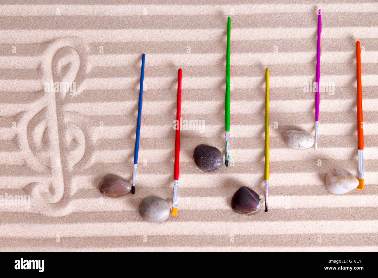 Music at the seaside concept with an artistic arrangement of music ...